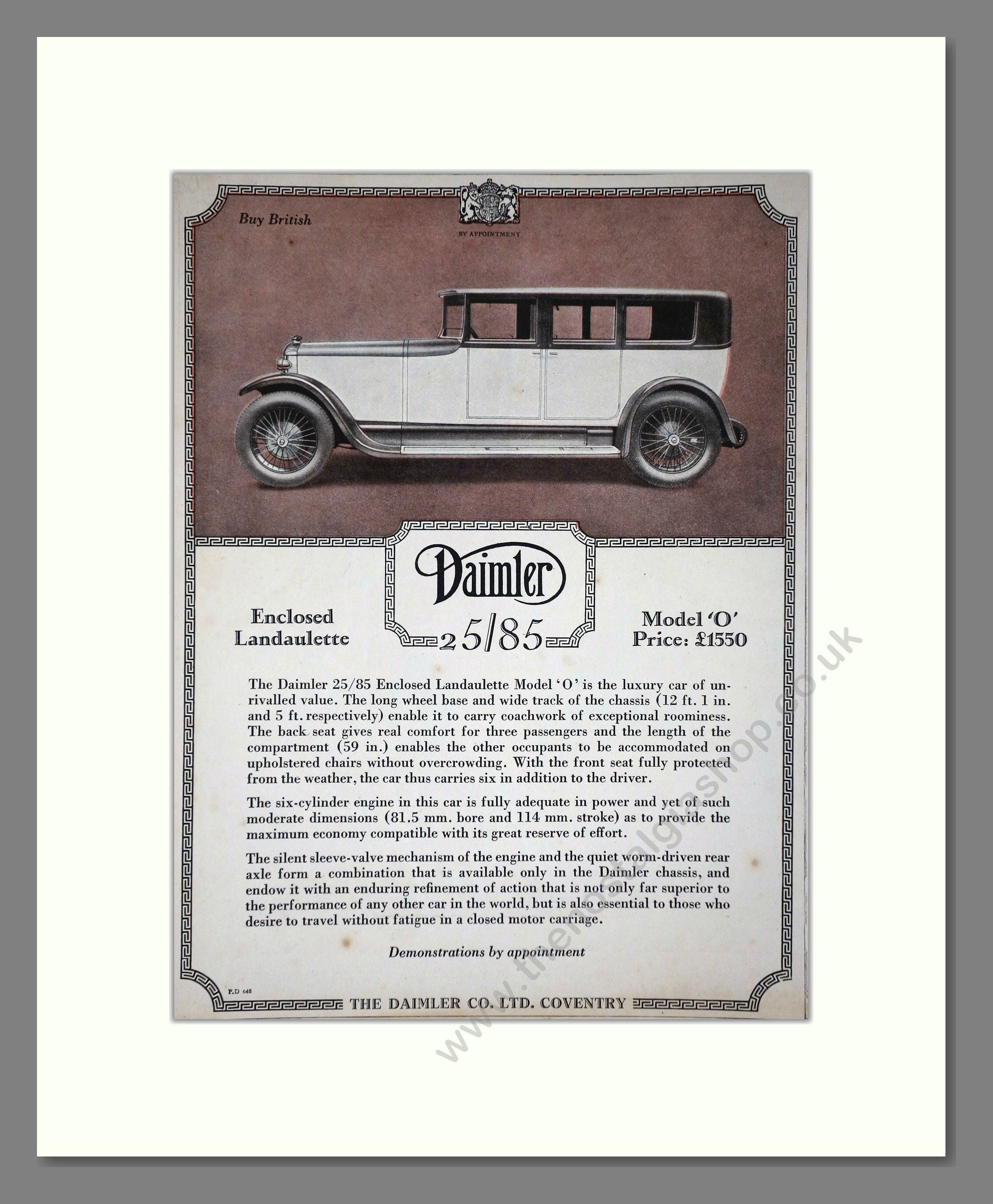 Daimler - 25/85 Model O. Vintage Advert 1927 (ref AD65369) – The ...