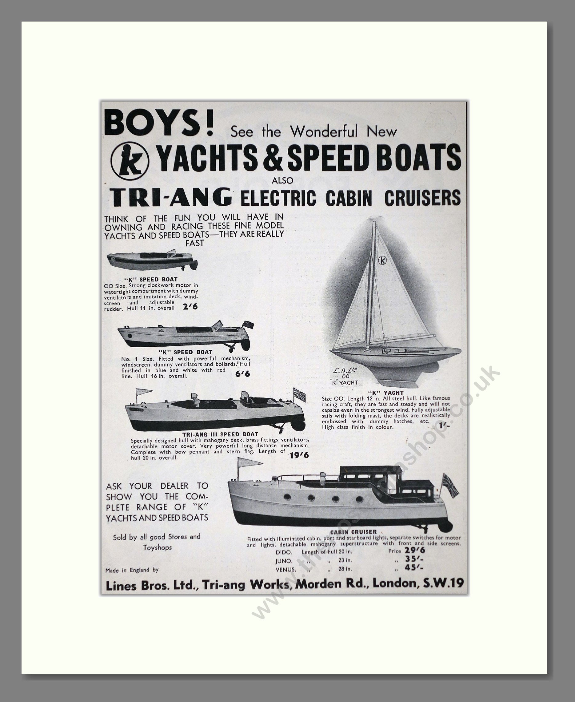 Tri-ang - Model Boats. Vintage Advert 1935 (ref AD65906) – The ...