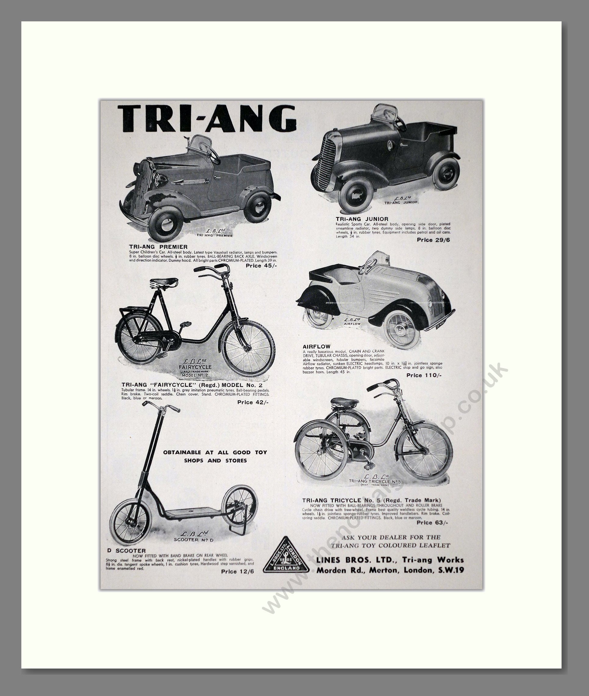Tri-ang - Toy Cars And Bikes. Vintage Advert 1937 (ref AD65916) – The ...