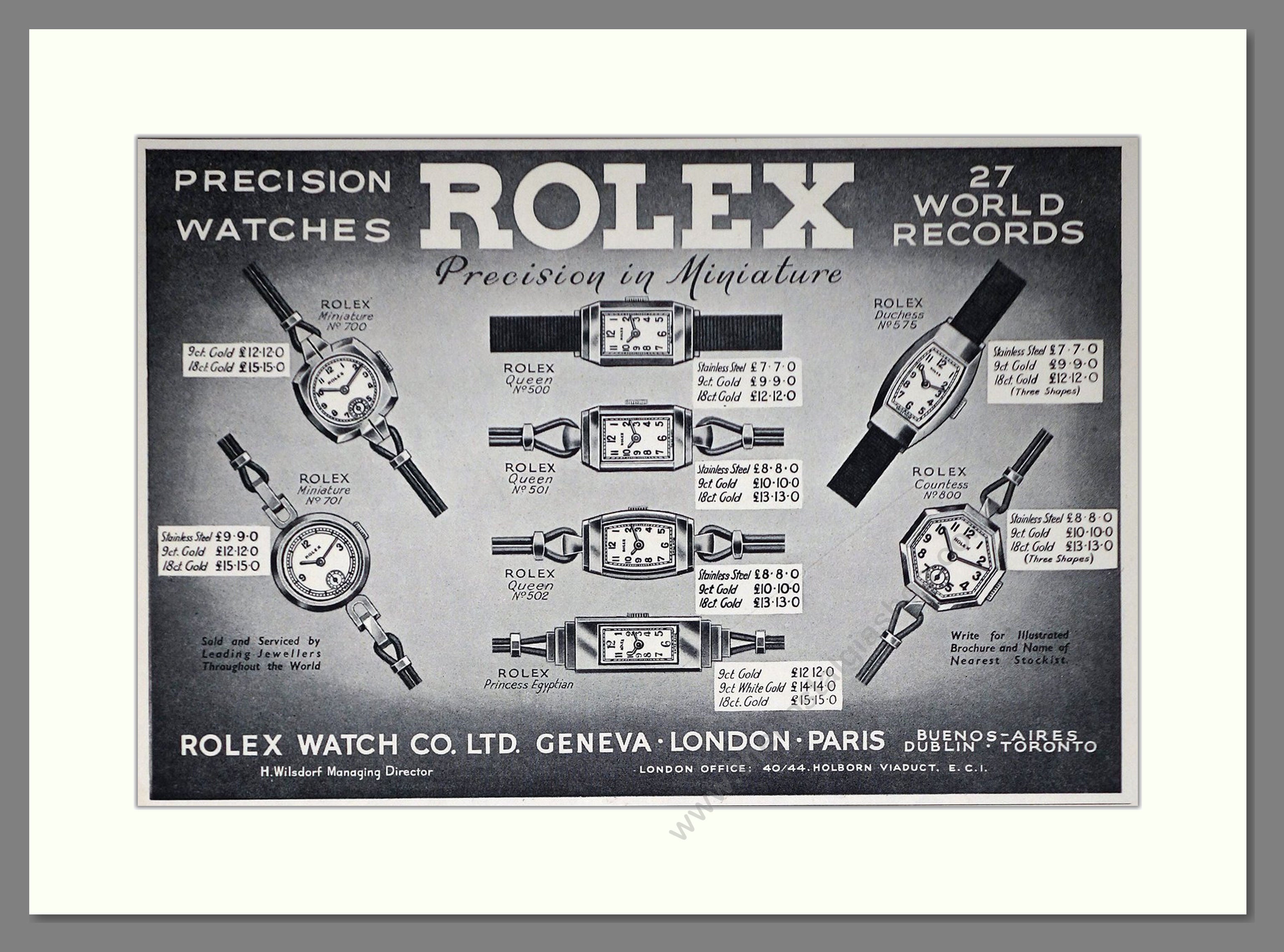 Rolex - Miniature / Countess / Duchess / Queen / Princess. Vintage Adv ...