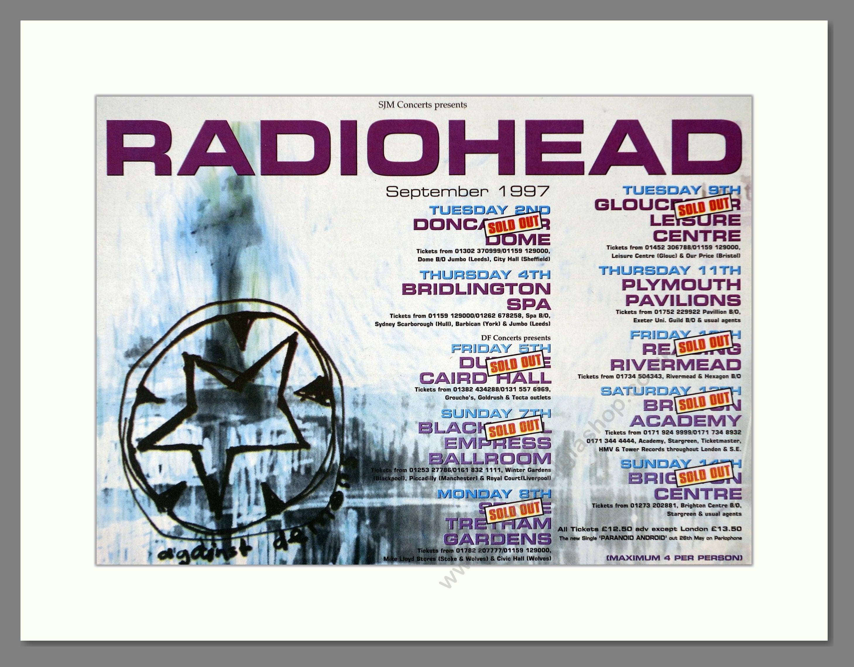 Radiohead - UK Tour. Vintage Advert 1997 (ref AD66348) – The Nostalgia Shop