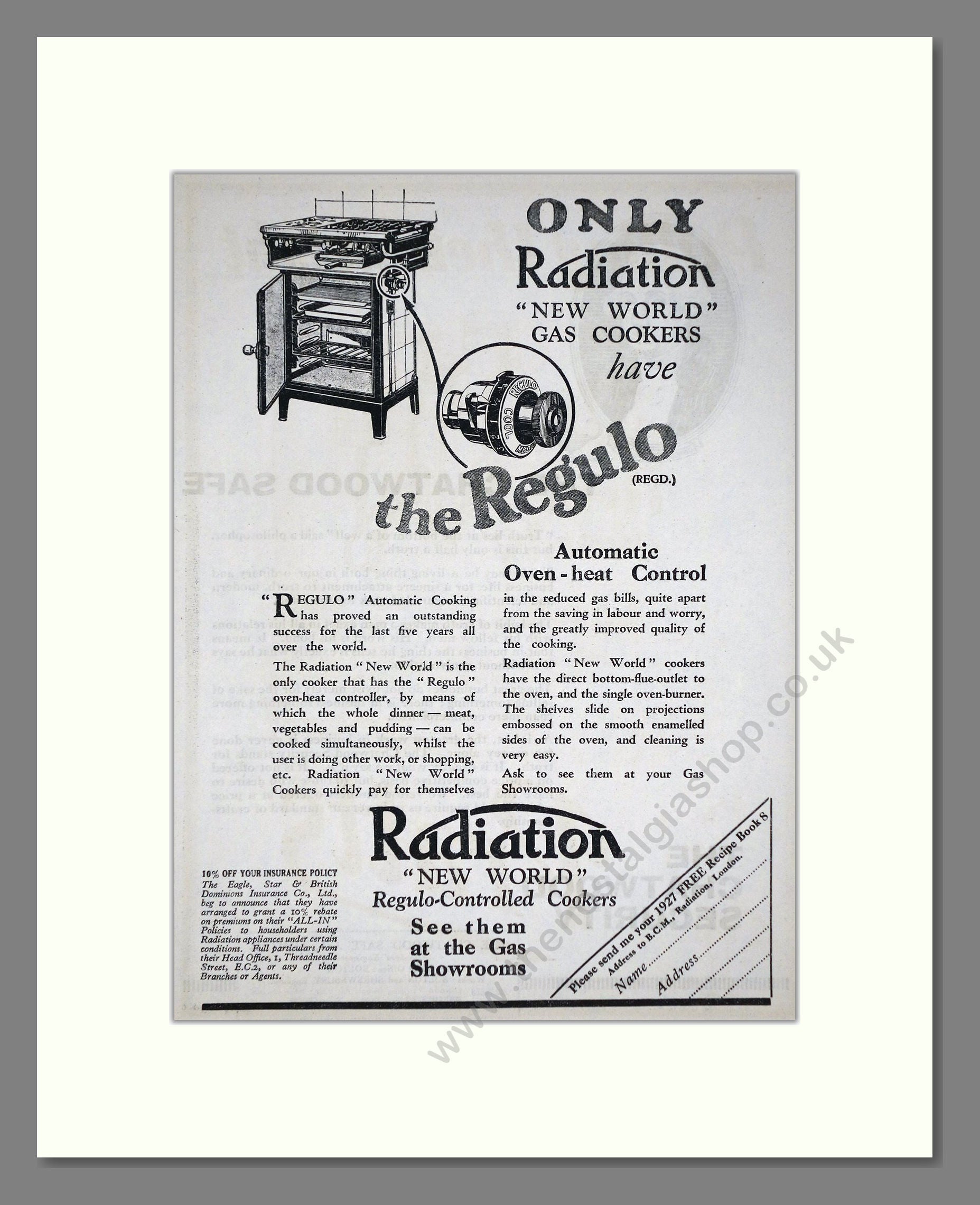 Radiation New World - Regulo Oven Heat Controller. Vintage Advert 1927 ...
