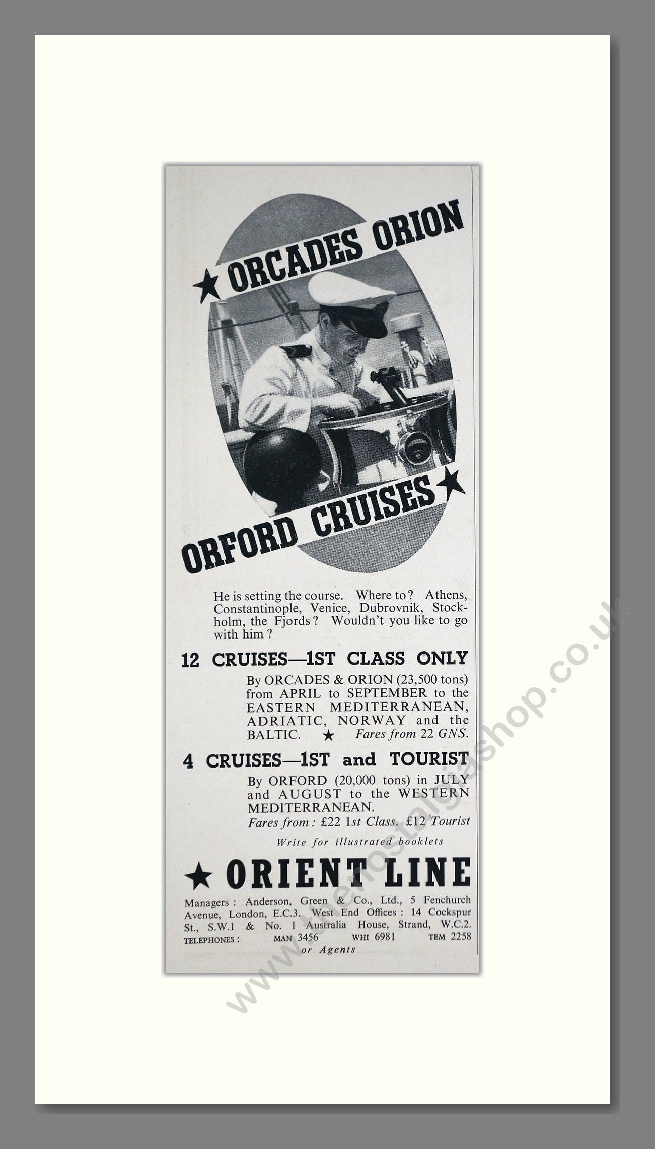 Orient Line - Orcades / Orford Cruise Ship. Vintage Advert 1938 (ref A ...