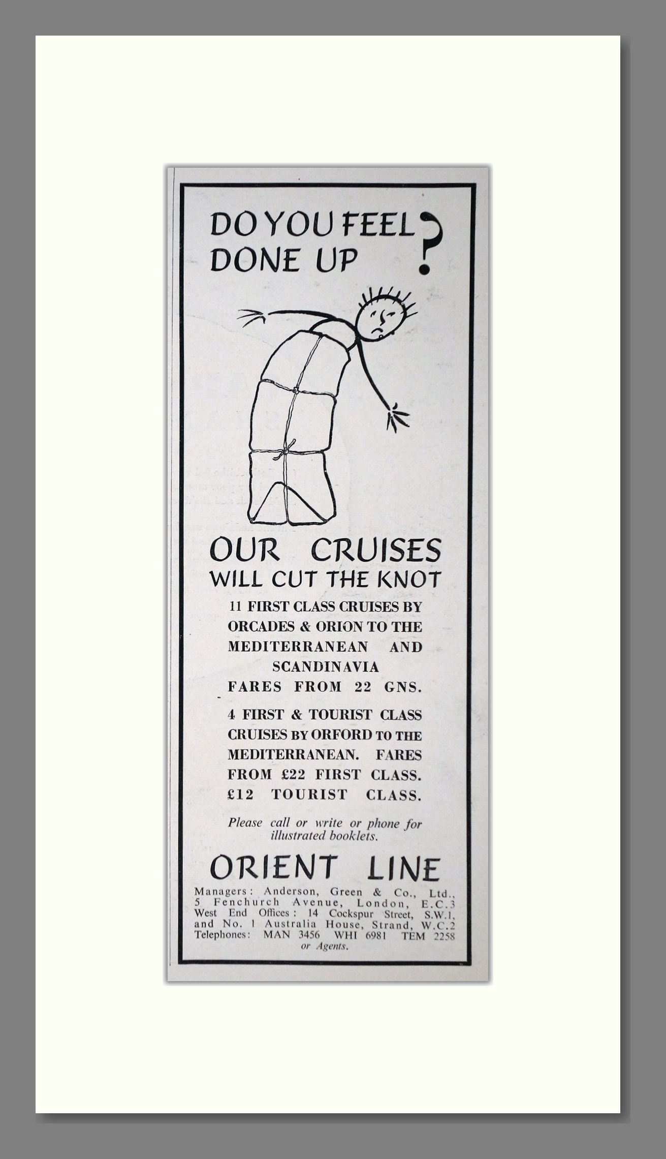 Orient Line - Orcades / Orion Cruise Ships. Vintage Advert 1938 (ref A ...