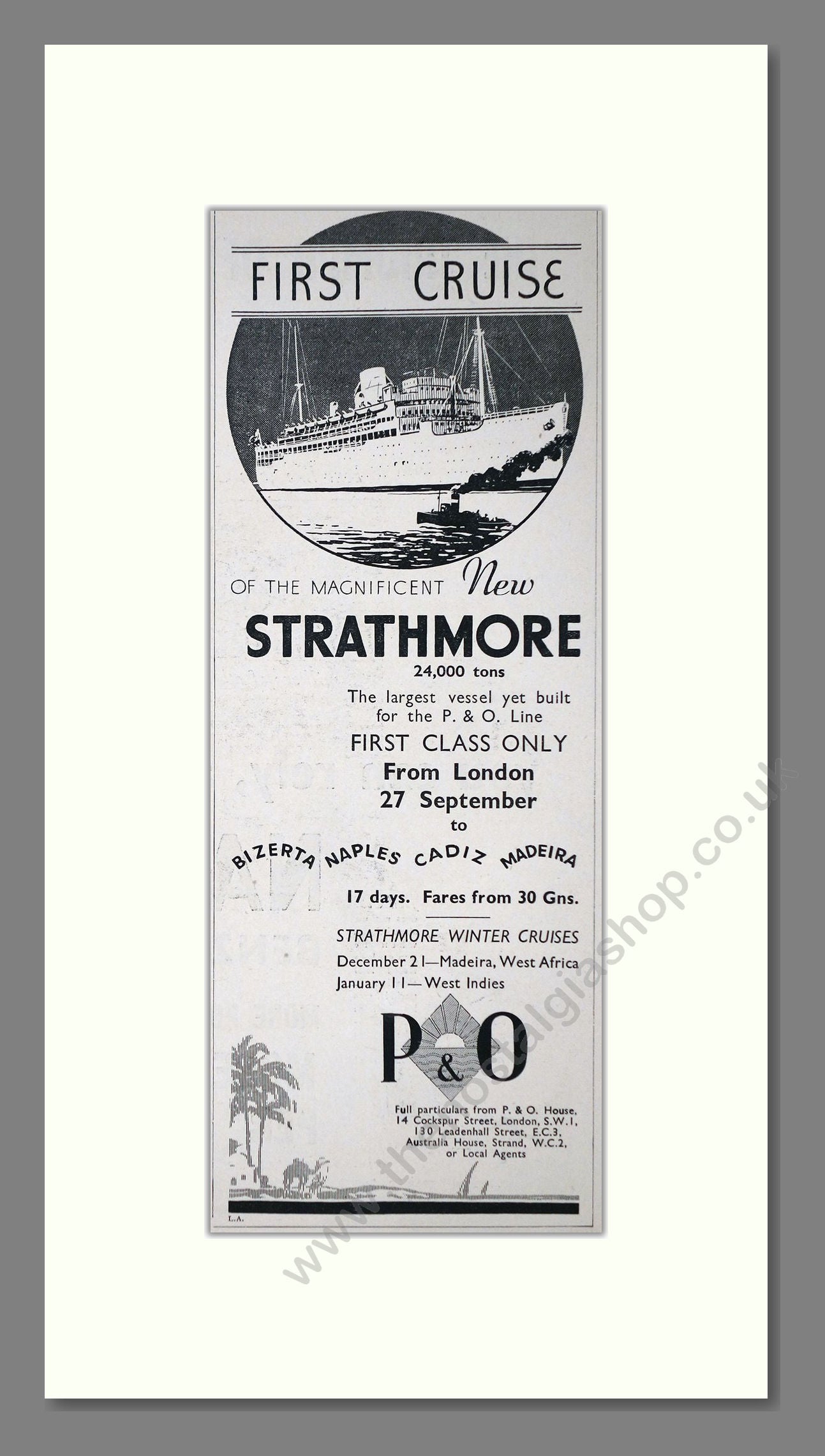 P And O - Strathmore Cruise Ship. Vintage Advert 1935 (ref AD66727 ...
