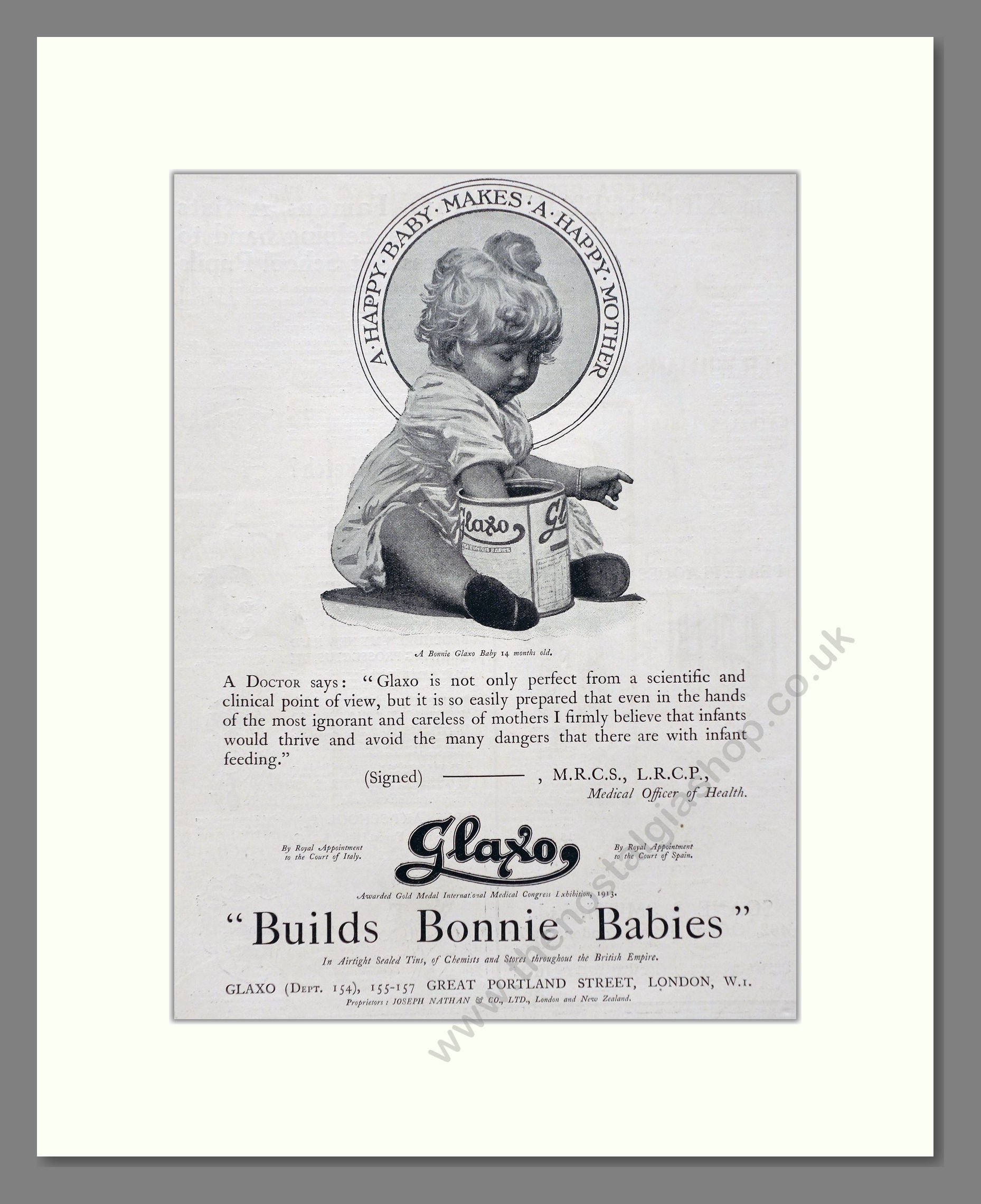 Glaxo - Baby Milk Builds Bonnie Babies. Vintage Advert 1920 (ref AD668 ...