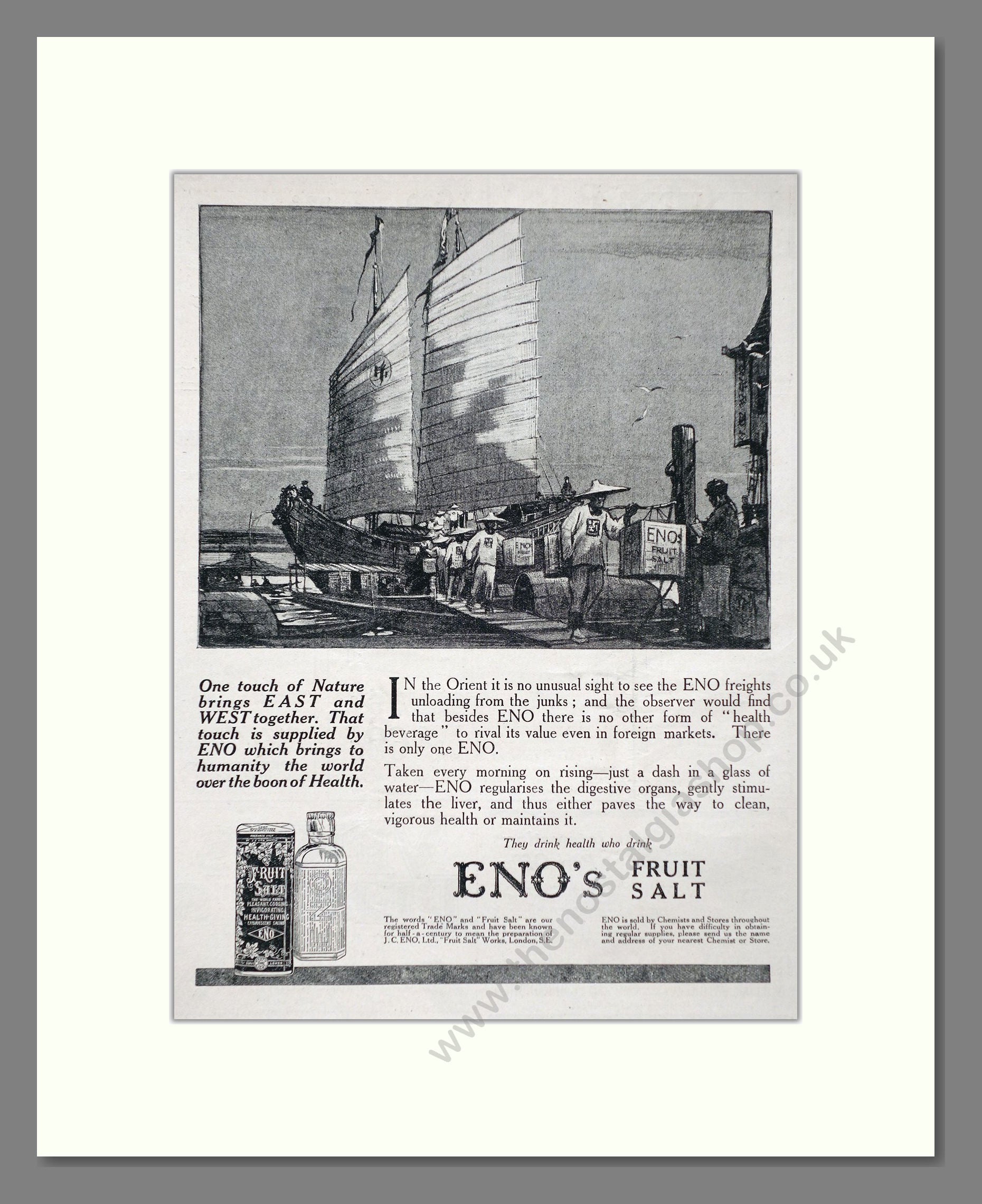 Eno's - Fruit Salt. Vintage Advert 1920 (ref AD66934) – The Nostalgia Shop