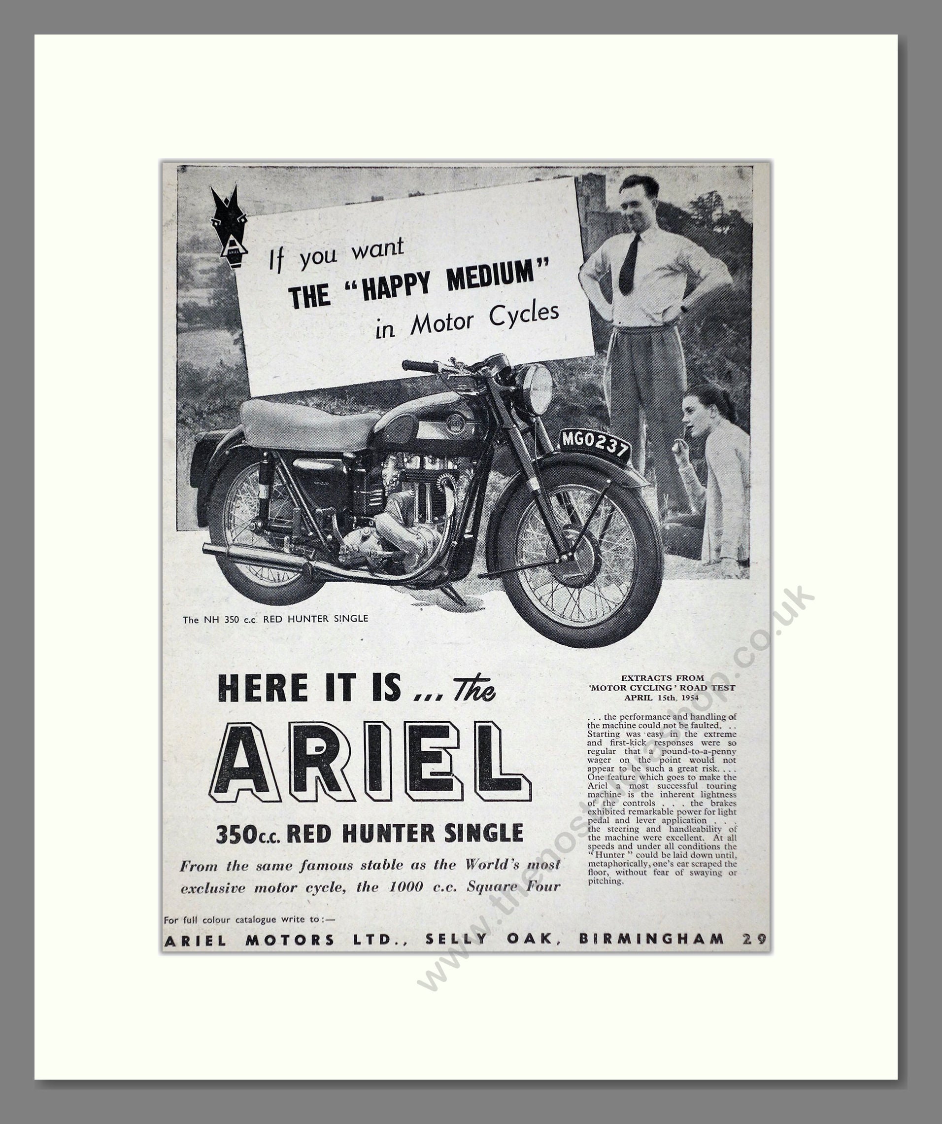 Ariel - Red Hunter. Vintage Advert 1955 (ref AD67179) – The Nostalgia Shop