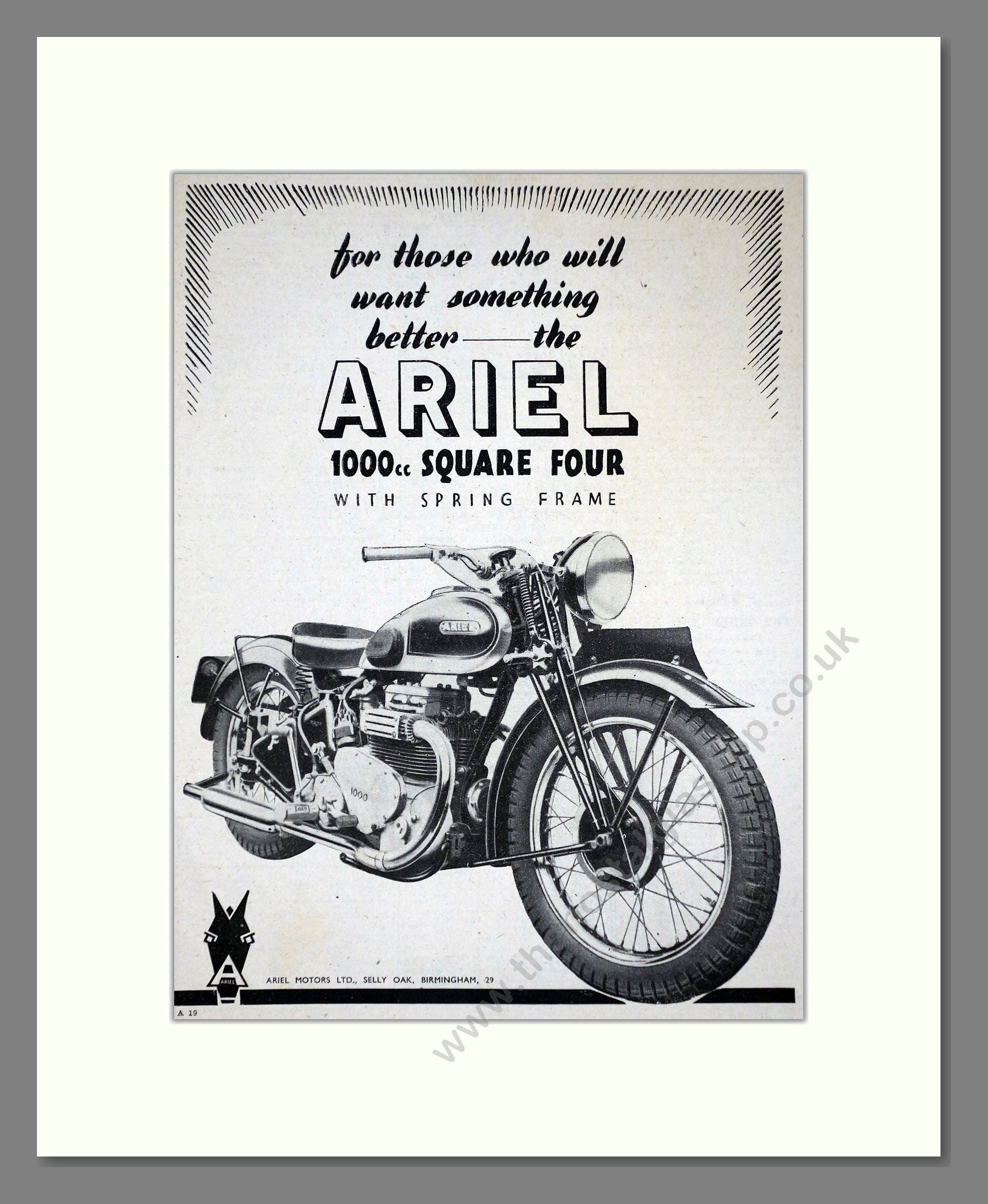 Ariel - 1000cc Square Four. Vintage Advert 1944 (ref AD67192) – The ...