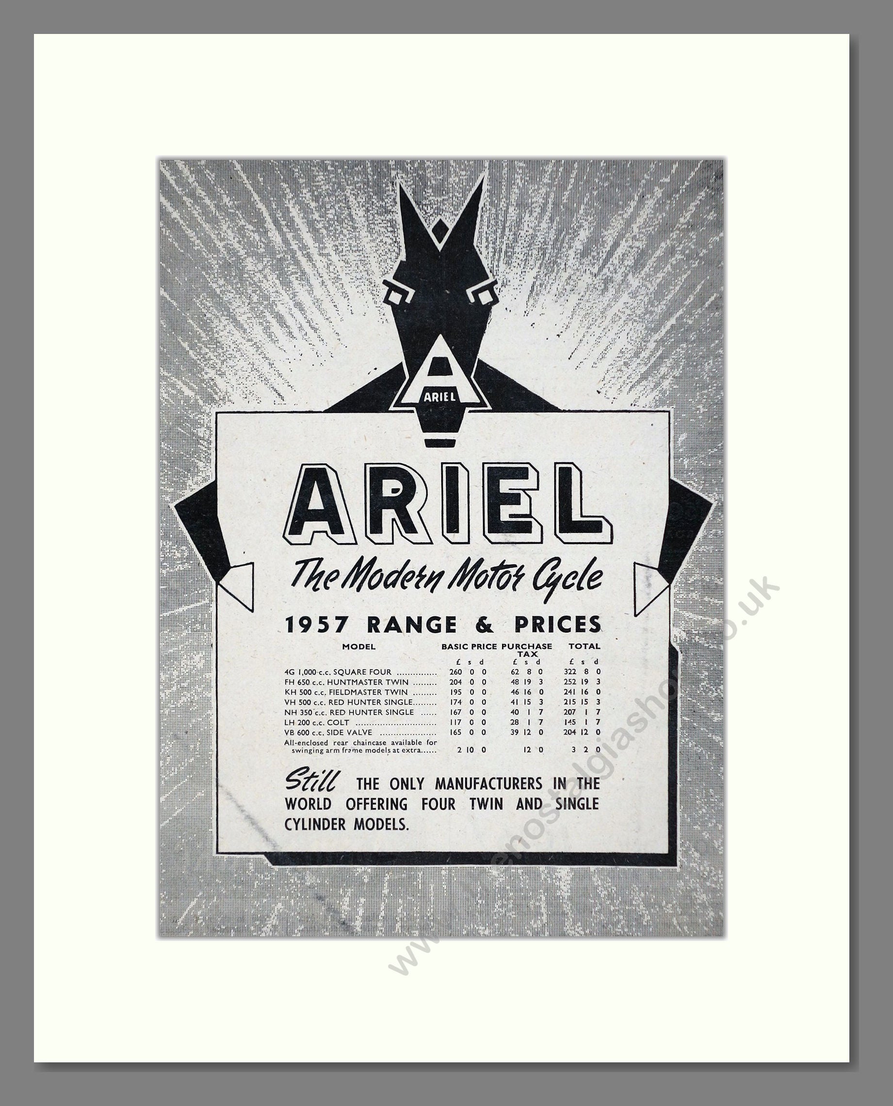 Ariel - 1957 Range. Vintage Advert 1956 (ref AD67199) – The Nostalgia Shop