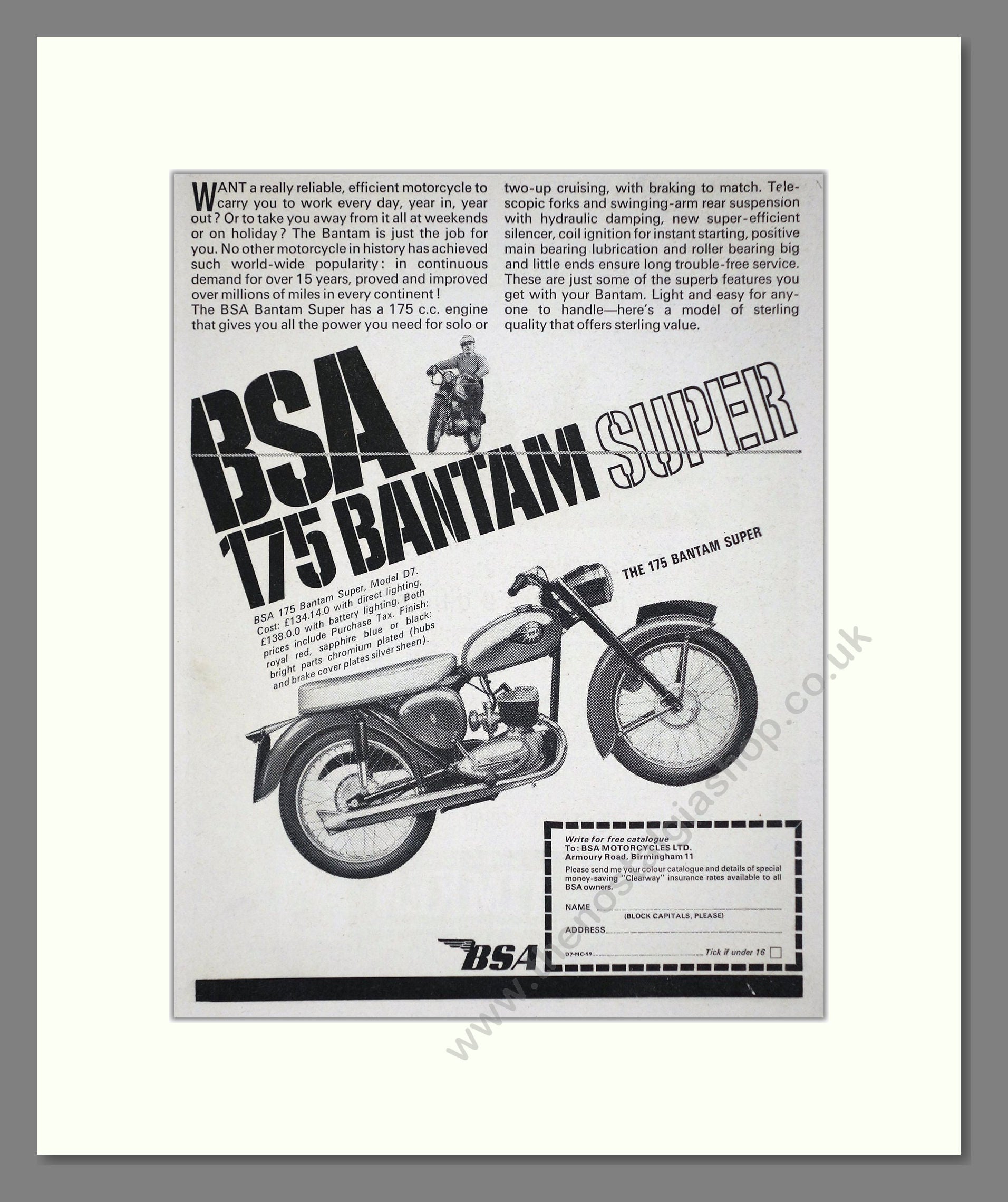 BSA - 175 Bantam Super. Vintage Advert 1964 (ref AD67256) – The ...
