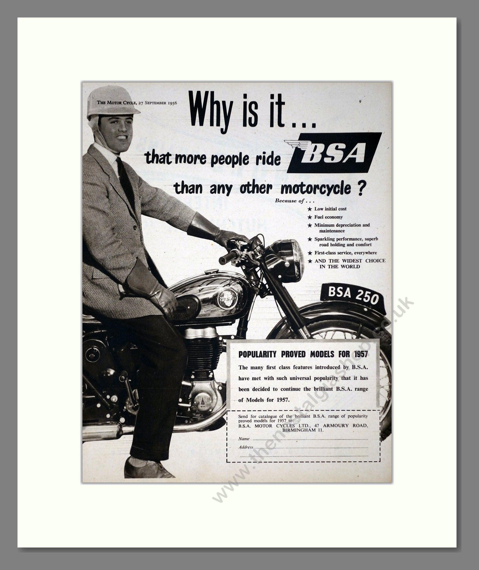 BSA - 250. Vintage Advert 1956 (ref AD67259) – The Nostalgia Shop