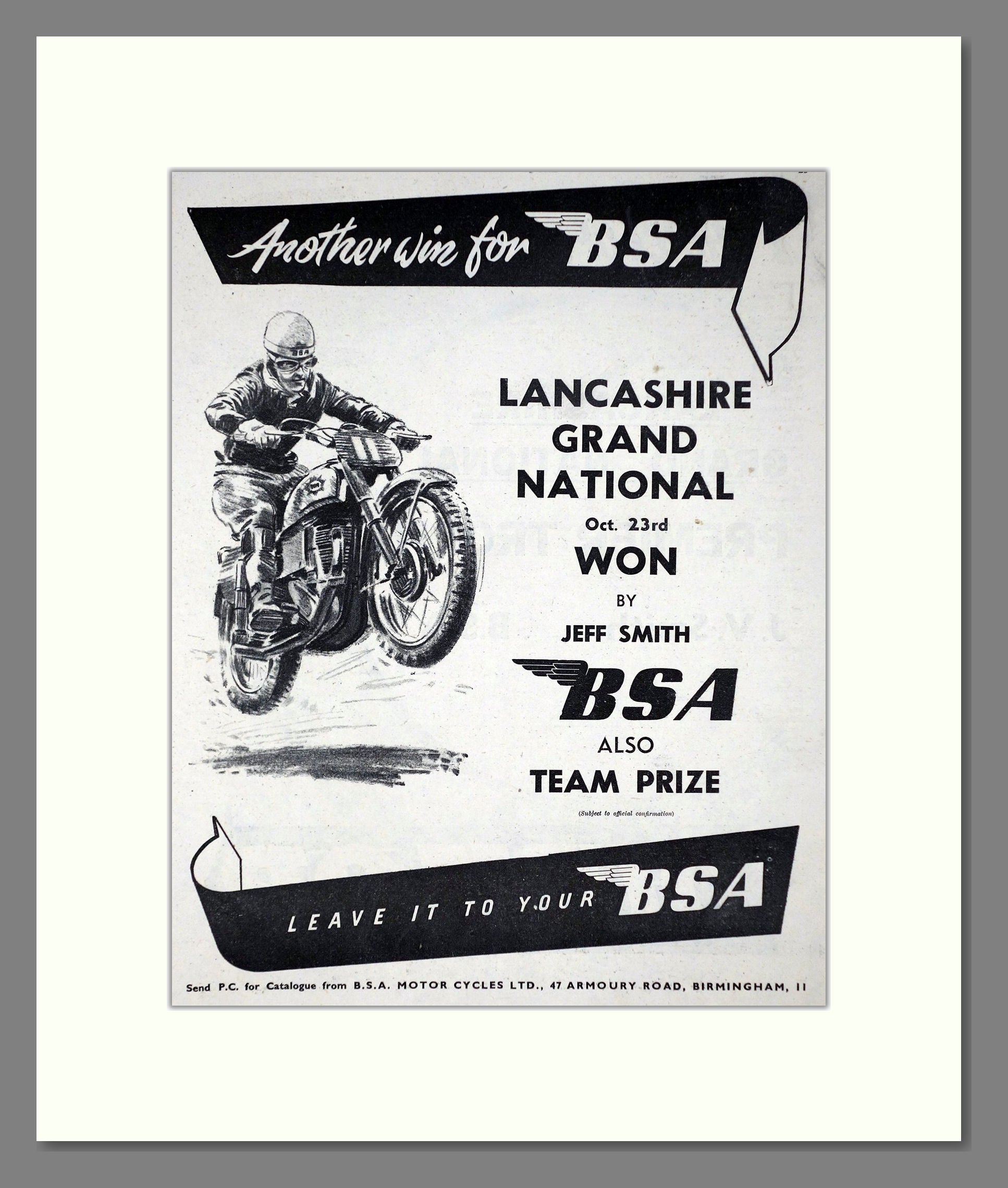 BSA - Lancashire Grand National Winner. Vintage Advert 1954 (ref AD672 ...
