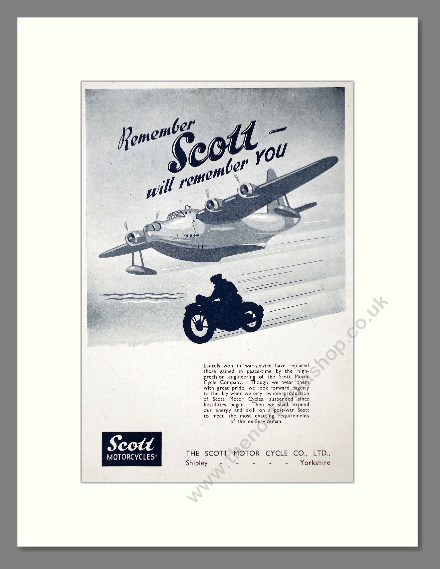 Scott Motorcyles - Scott Will Remember You. Vintage Advert 1944 (ref A ...