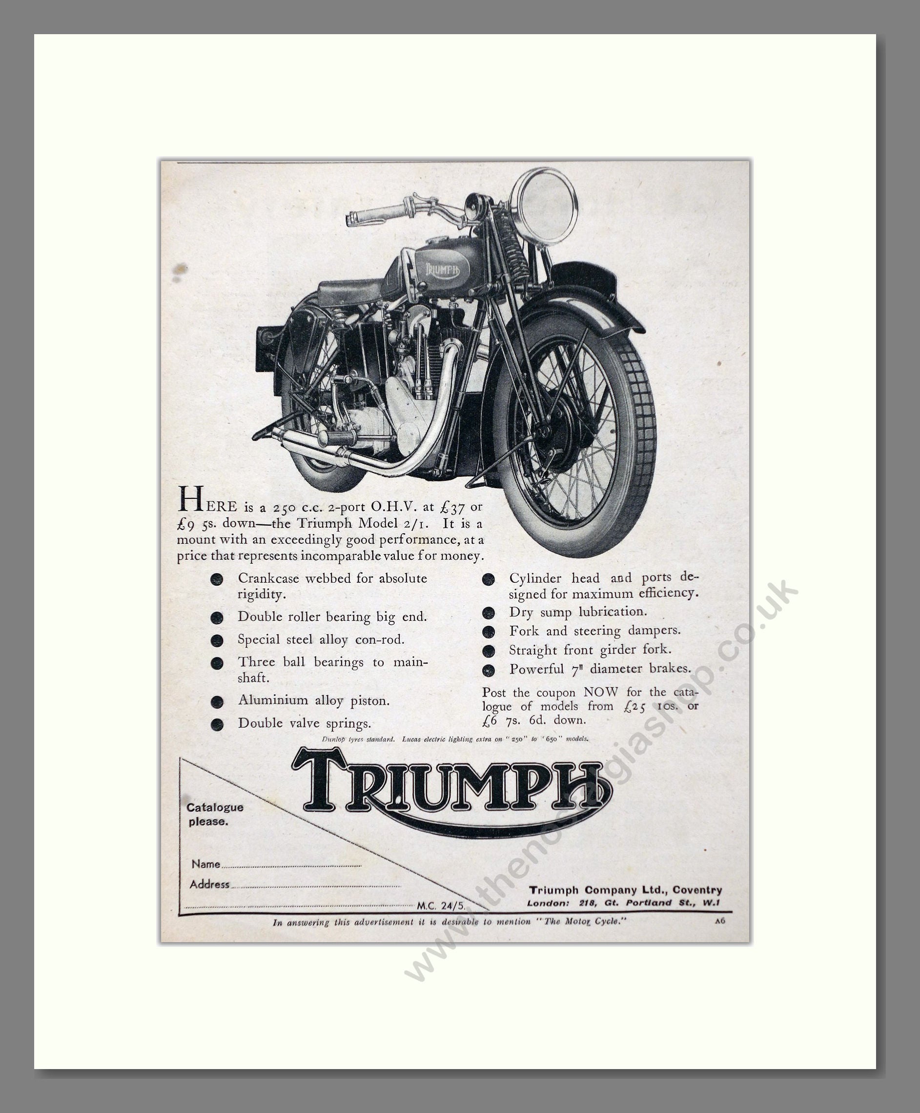 Triumph - Model 2/I. Vintage Advert 1934 (ref AD67433) – The Nostalgia Shop