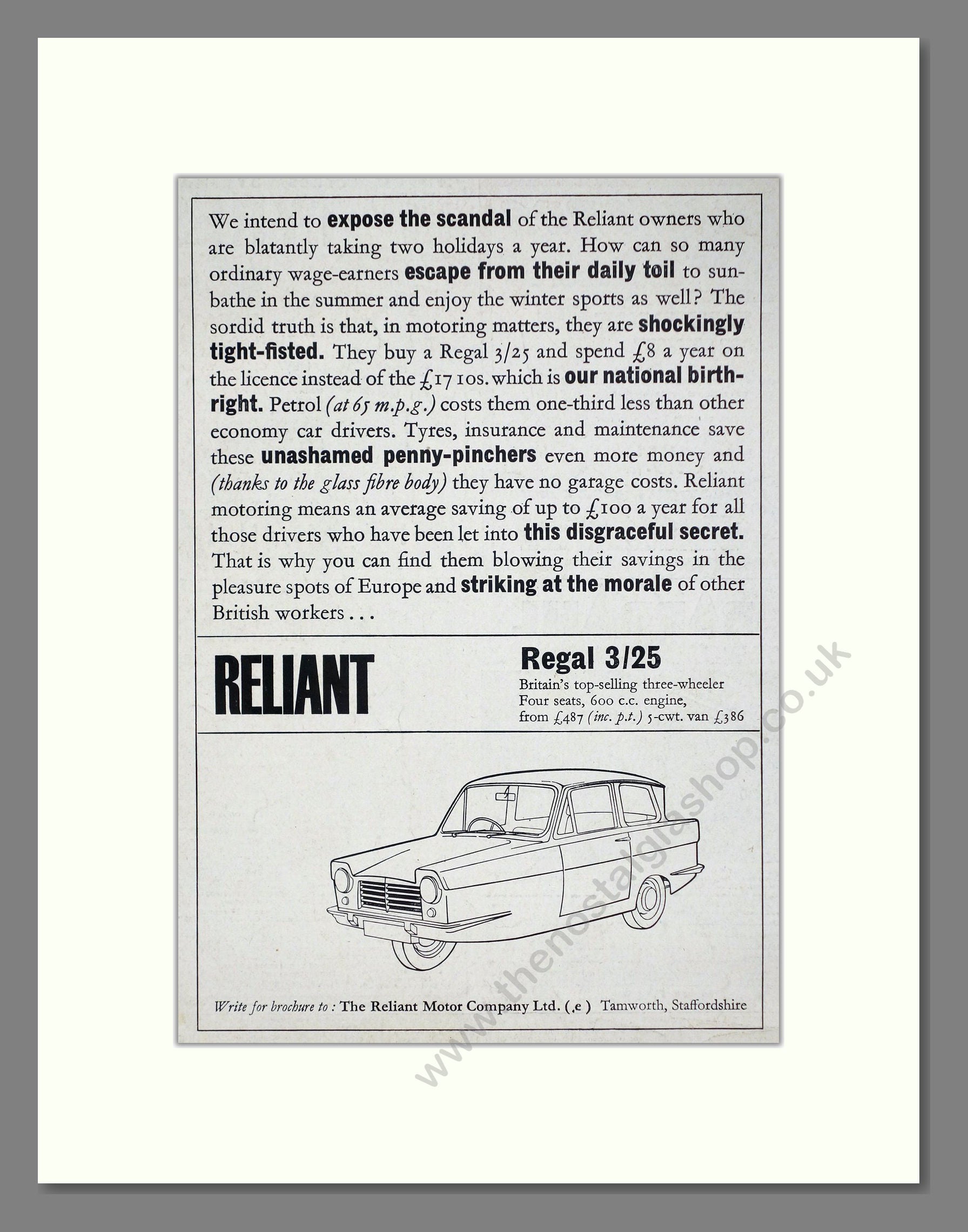 Reliant - Regal. Vintage Advert 1965 (ref AD67814) – The Nostalgia Shop