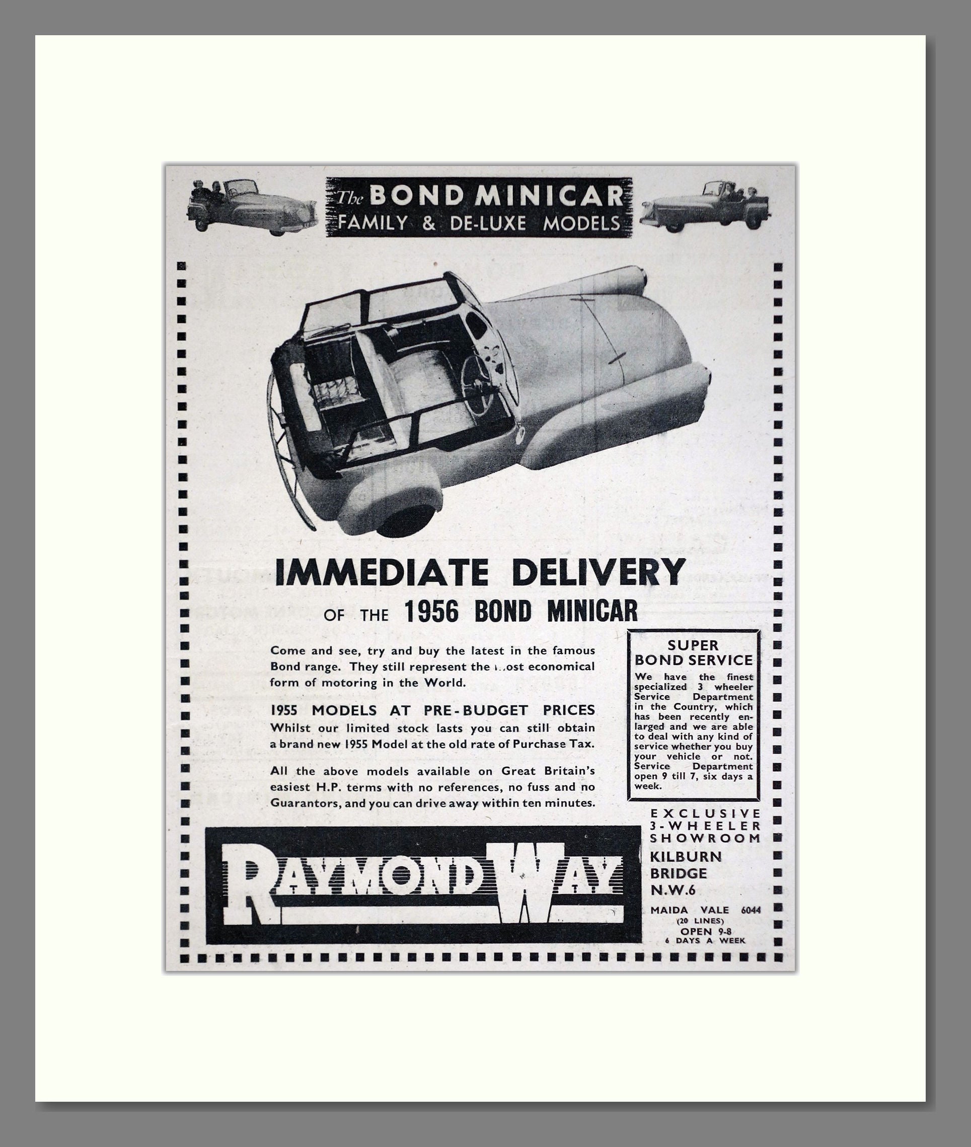 Bond - Minicar. Vintage Advert 1955 (ref AD67828) – The Nostalgia Shop