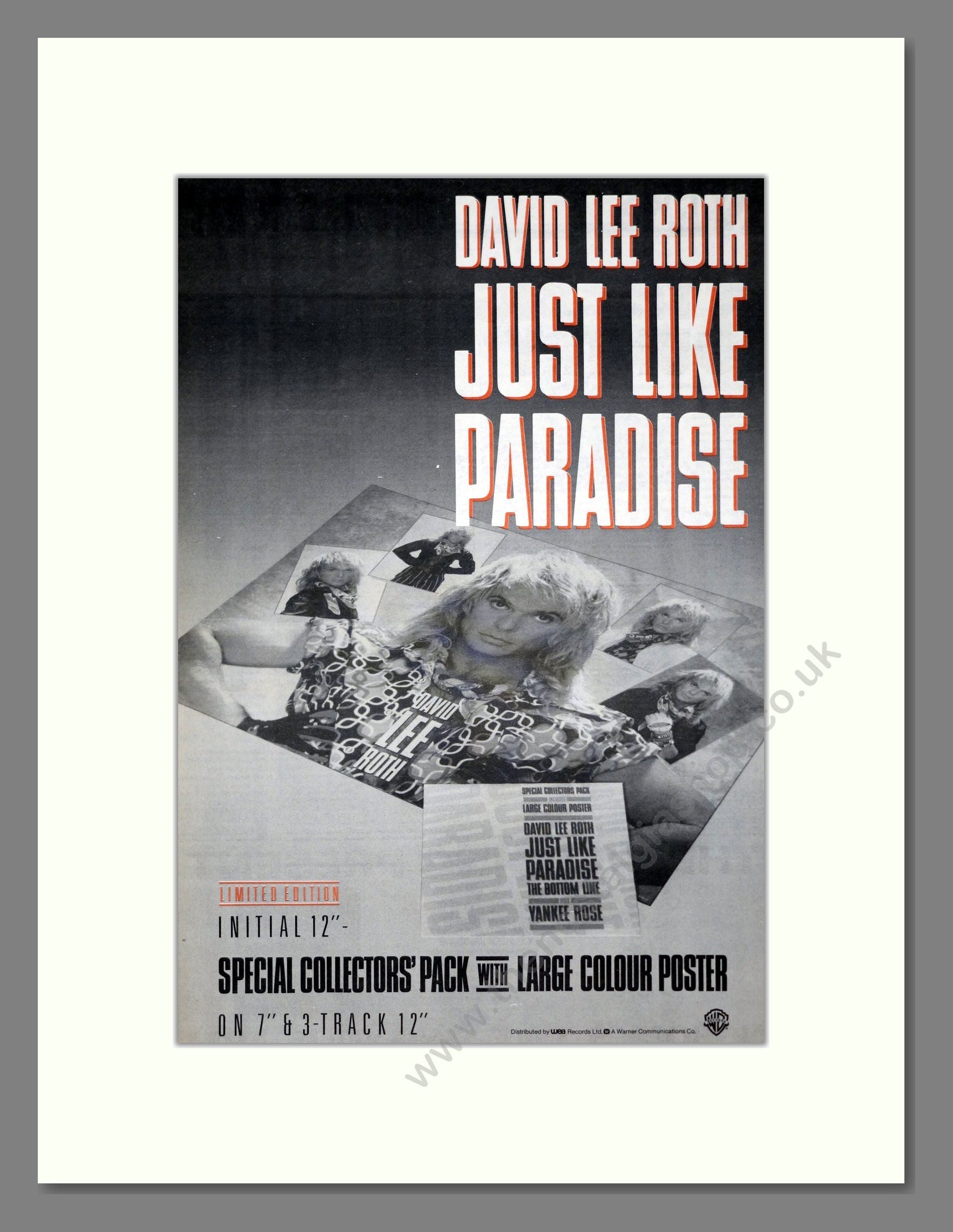 David Lee Roth - Just Like Paradise. Vintage Advert 1988 (ref AD21210 ...