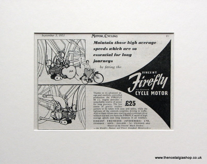 Vincent Firefly Cycle Motor. Vintage Advert 1953 (ref AD1578) – The ...