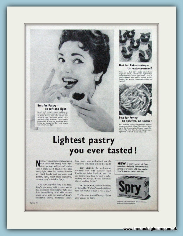 Spry Vegetable Fat. Original Advert 1955 (ref AD4301) – The Nostalgia Shop