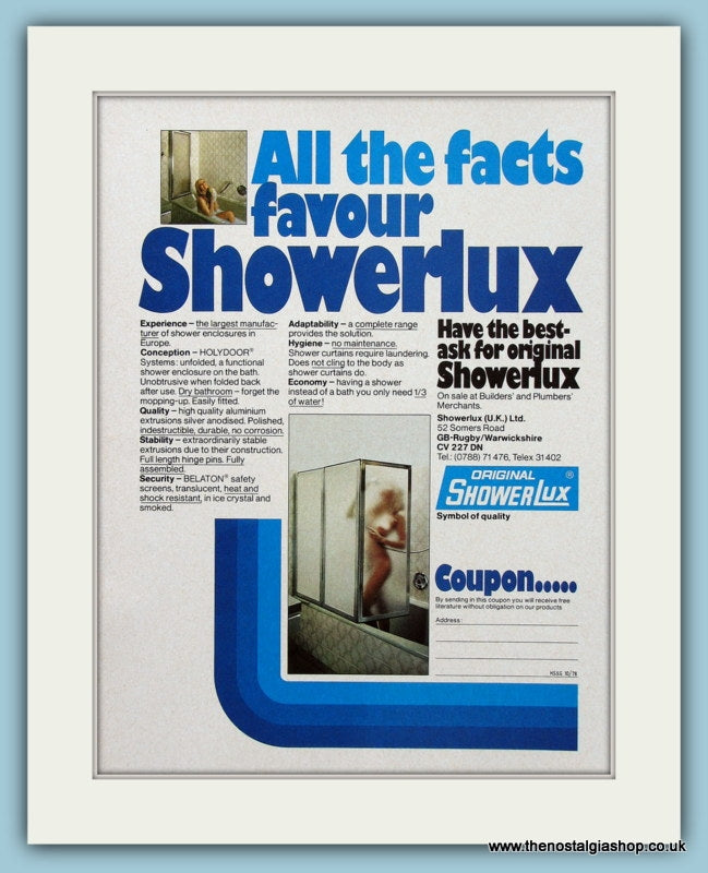 Showerlux Showers Original Advert 1980's (ref AD2374) – The Nostalgia Shop
