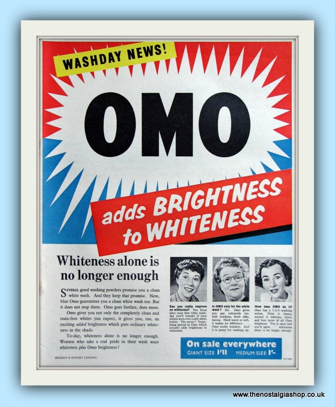 OMO Washing Powder. Original Advert 1954 (ref AD8030) – The Nostalgia Shop