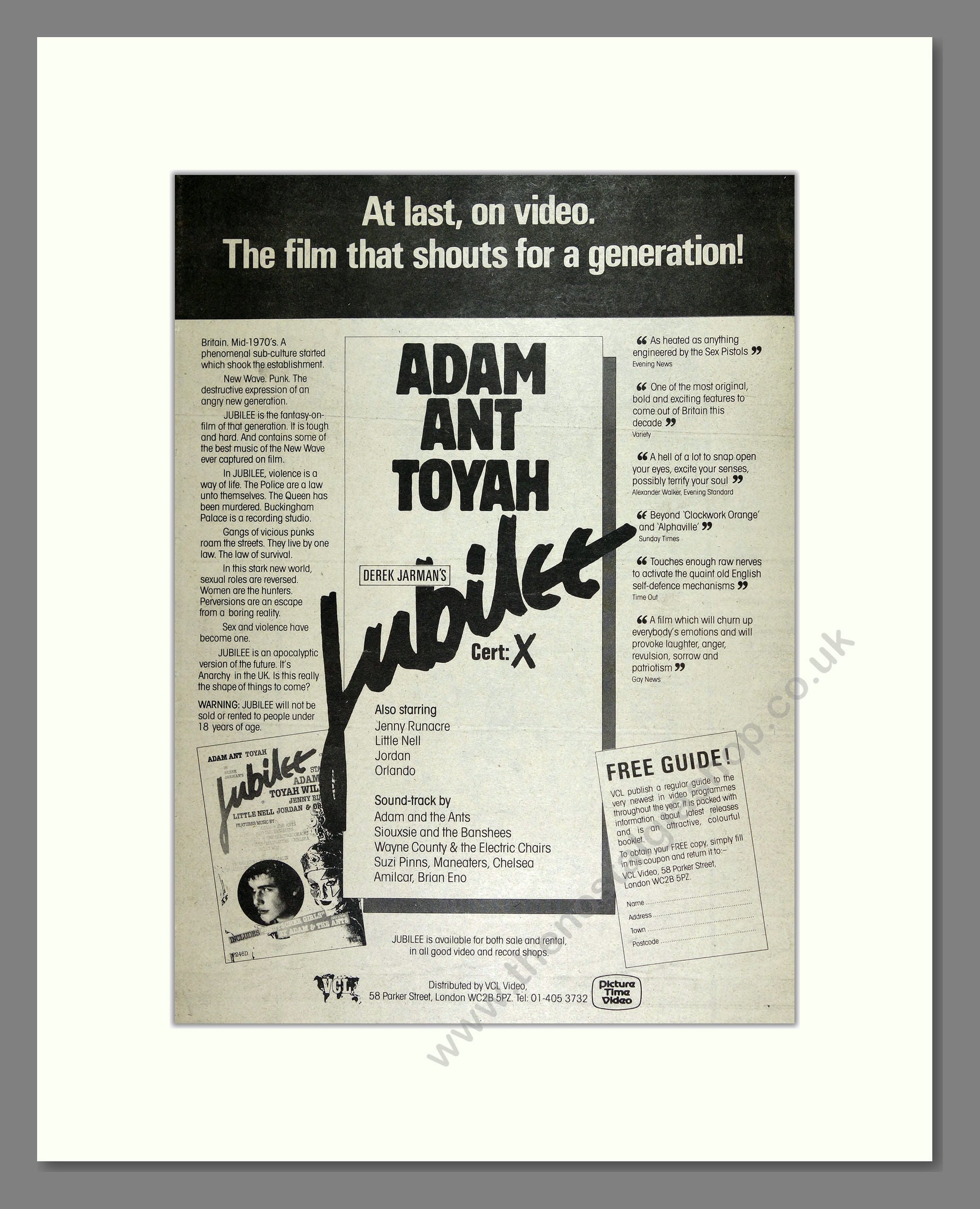 Adam Ant and Toyah - Jubilee. Vintage Advert 1982 (ref AD16006) – The ...