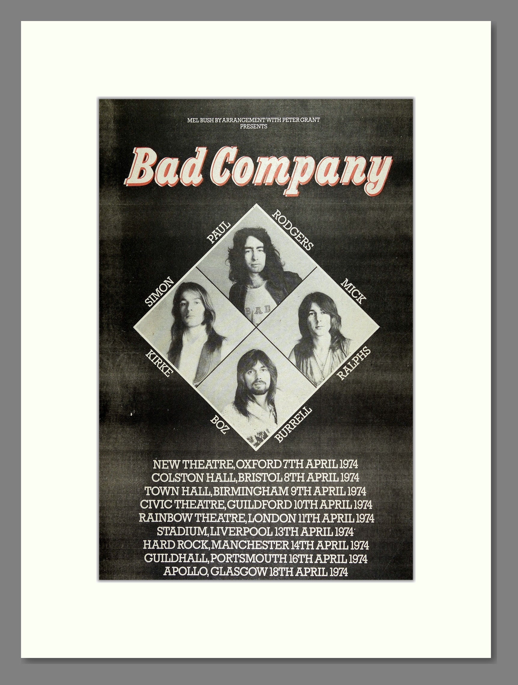 Bad Company - UK Tour. Vintage Advert 1974 (ref AD16073) – The ...