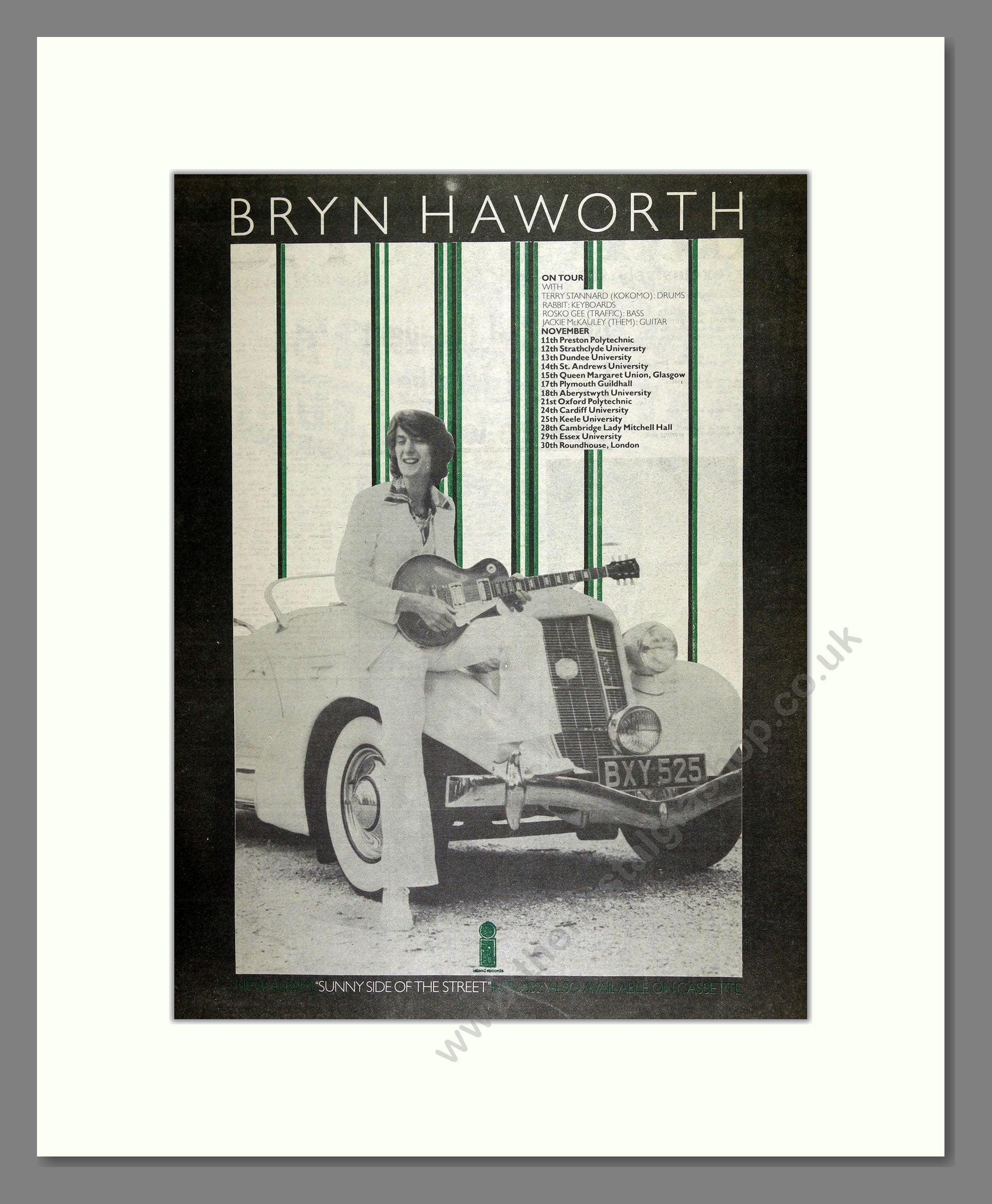 Bryn Haworth - Sunny Side of the Street UK Tour. Vintage Advert 1975 ( – The Nostalgia Shop