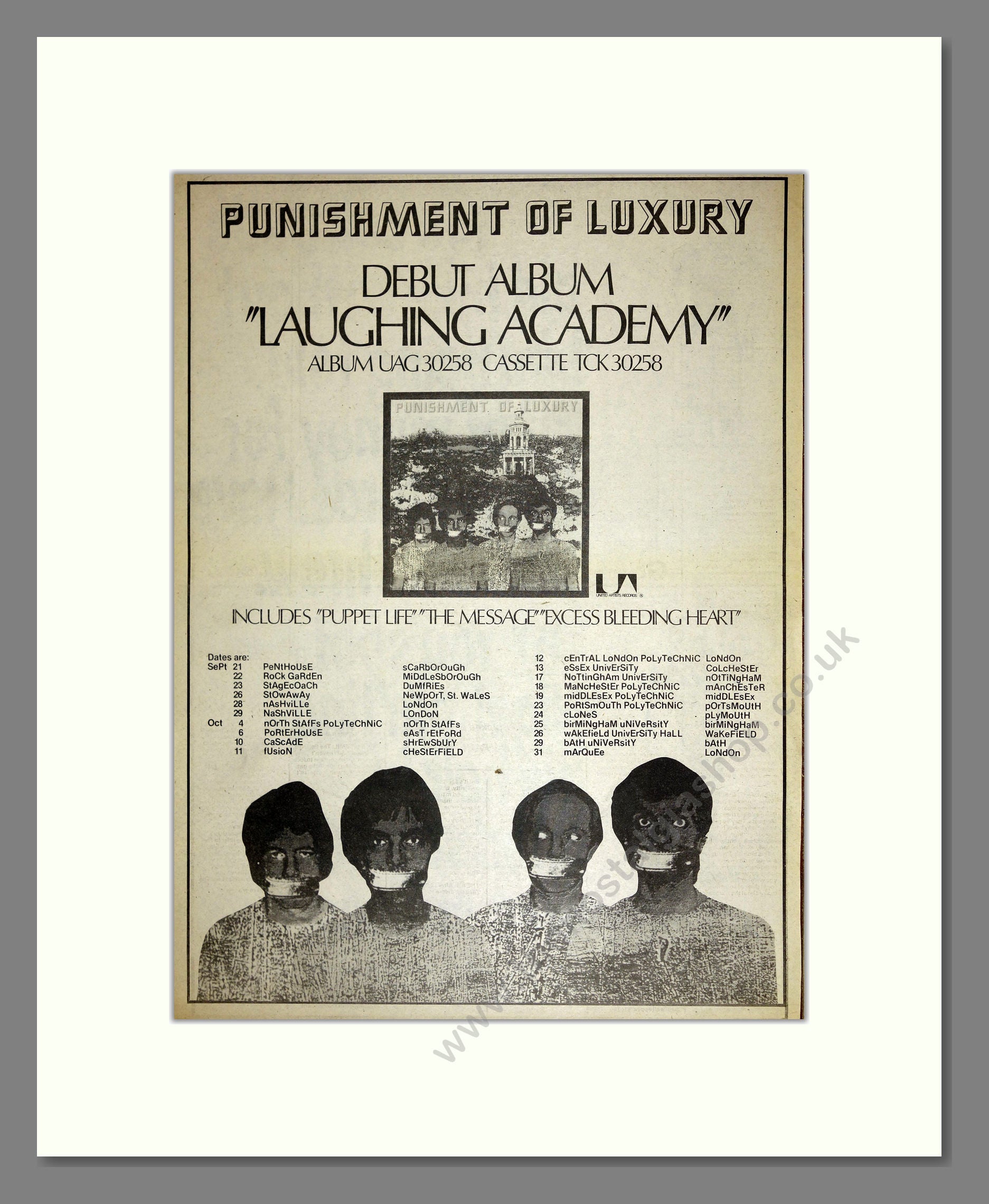 Punishment of Luxury - Laughing Academy. Vintage Advert 1979 (ref AD16 ...