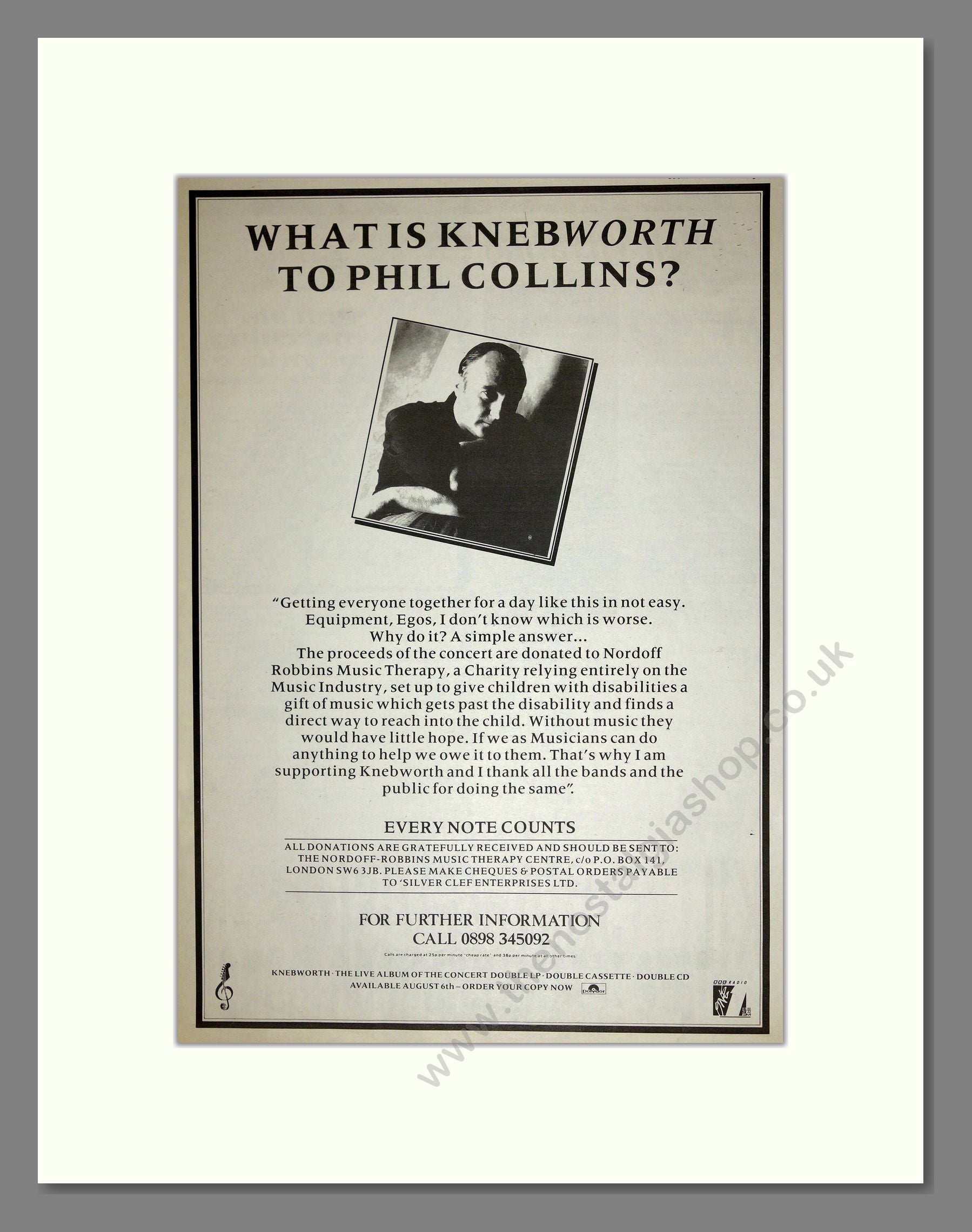 Phil Collins - Knebworth. Vintage Advert 1990 (ref AD16708) – The ...