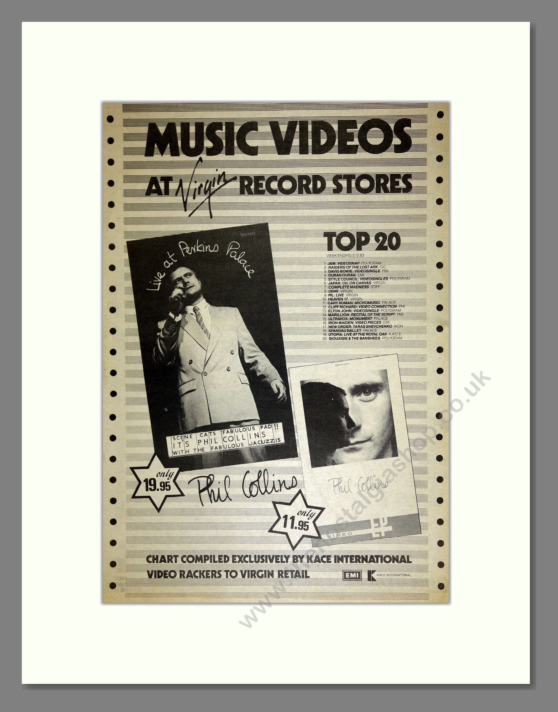 Phil Collins - Live at Perkins Palace. Vintage Advert 1983 (ref AD1670 ...