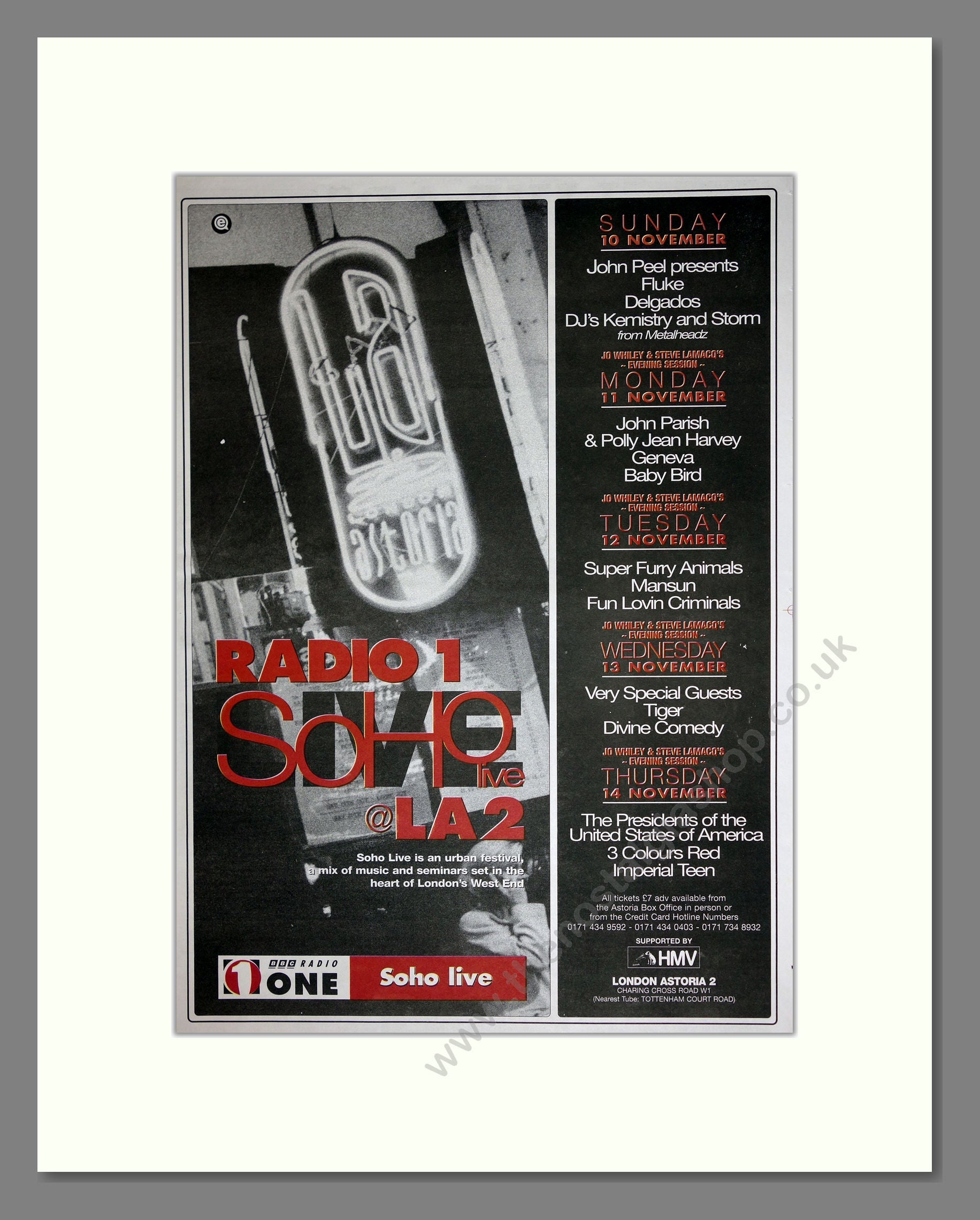 Radio 1 - Soho Live. Vintage Advert 1996 (ref AD16804) – The Nostalgia Shop
