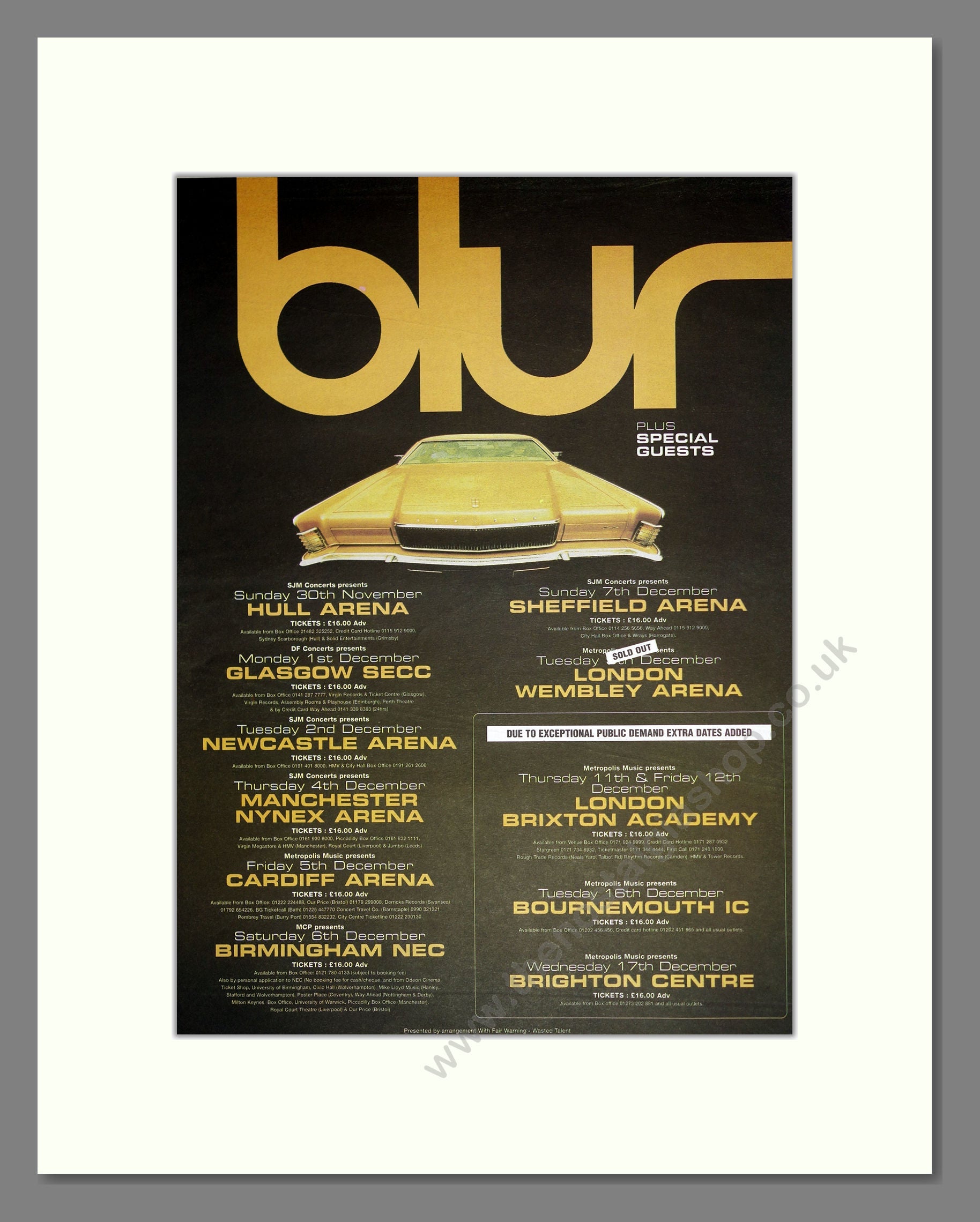 Blur - UK Tour. Vintage Advert 1997 (ref AD16889) – The Nostalgia Shop