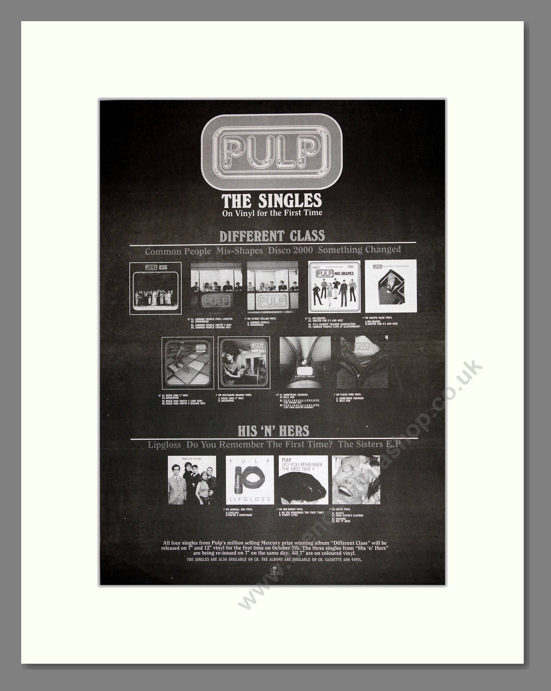 Pulp - The Singles. Vintage Advert 1996 (ref AD16890) – The Nostalgia Shop