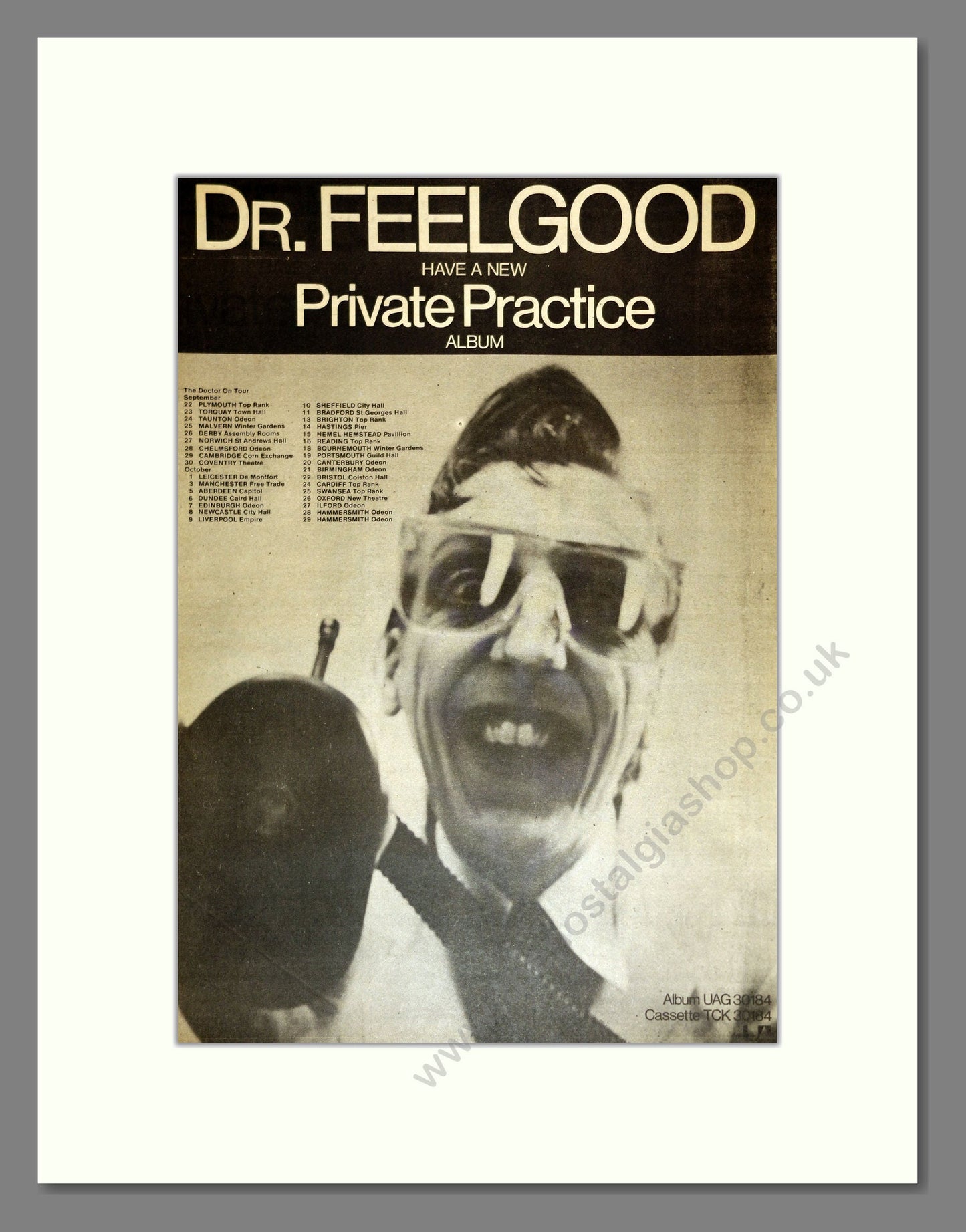 Dr Feelgood - Private Practice (UK Tour). Vintage Advert 1978 (ref AD1 – The Nostalgia Shop