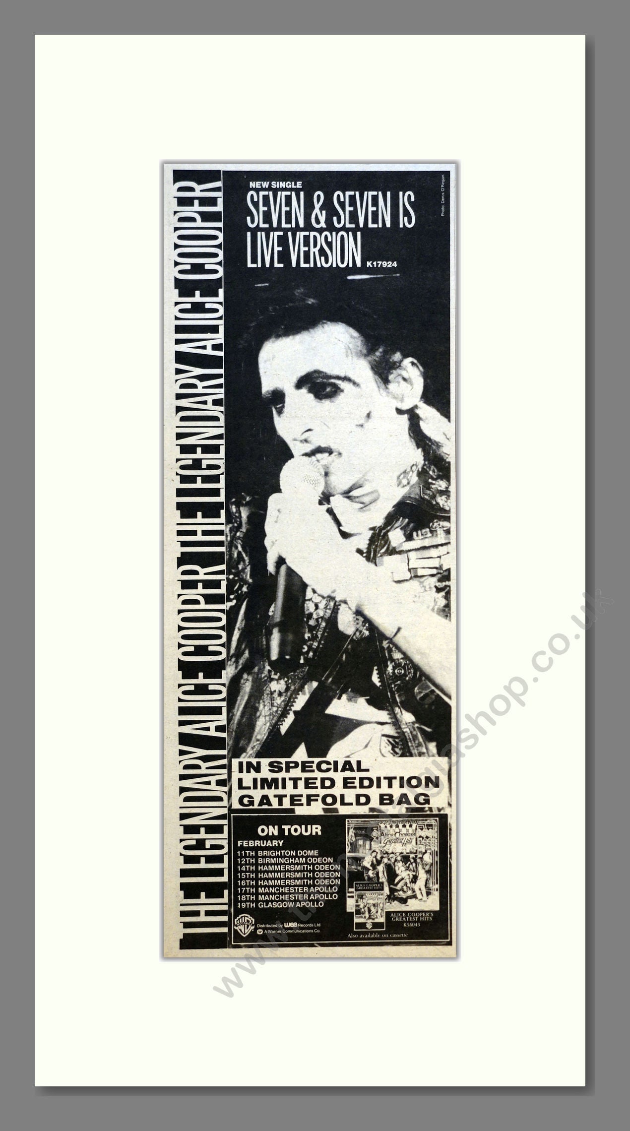 Alice Cooper - Seven and Seven Is (UK Tour). Vintage Advert 1982 (ref ...