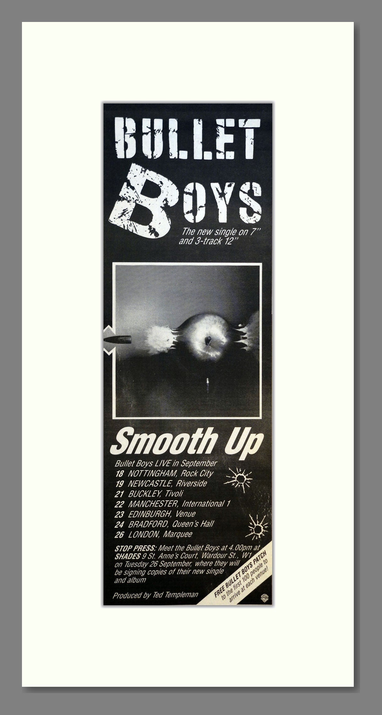 Bullet Boys - Smooth Up (UK Tour). Vintage Advert 1989 (ref AD200915 ...