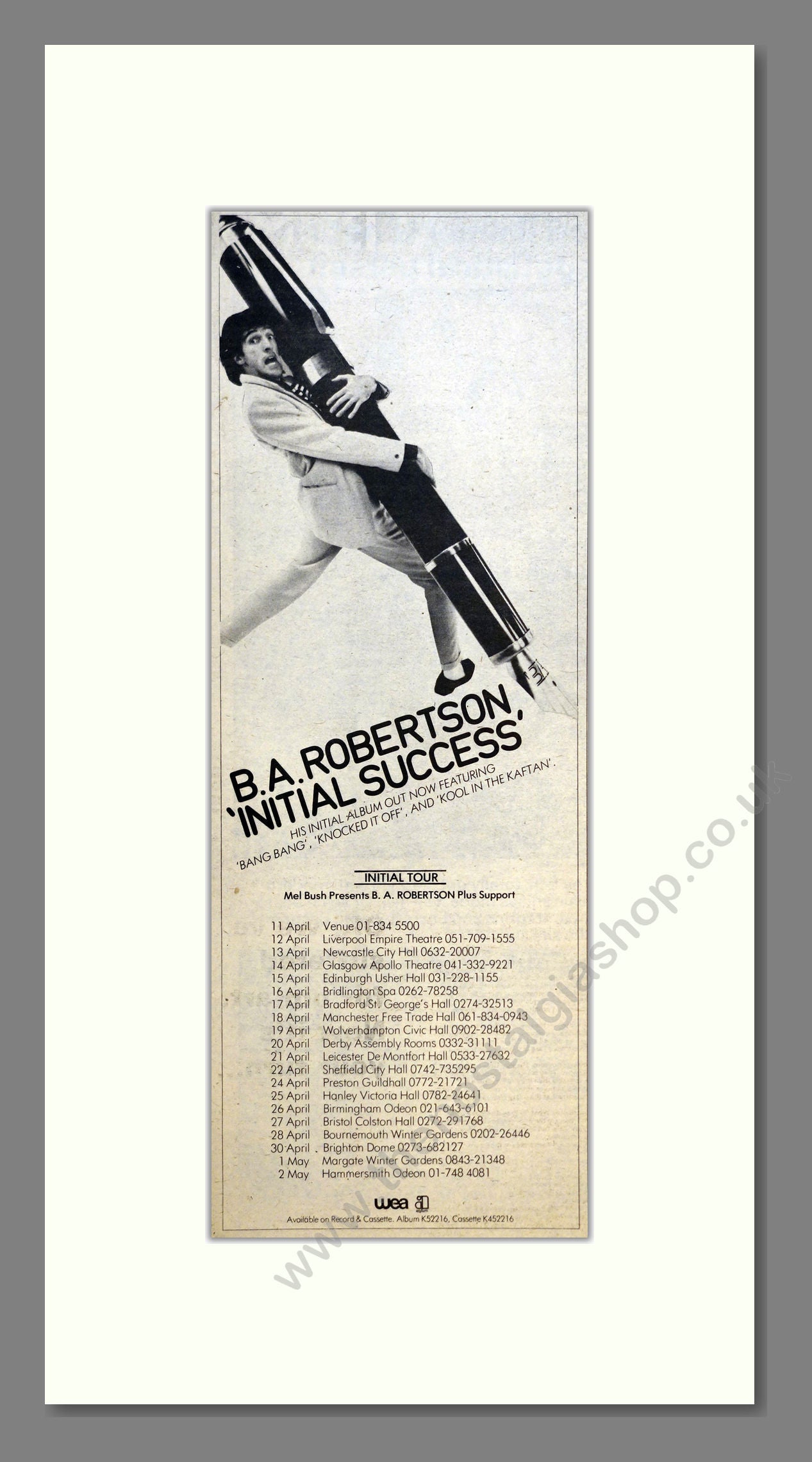 B.A Robertson - Initial Success (UK Tour). Vintage Advert 1980 (ref AD ...