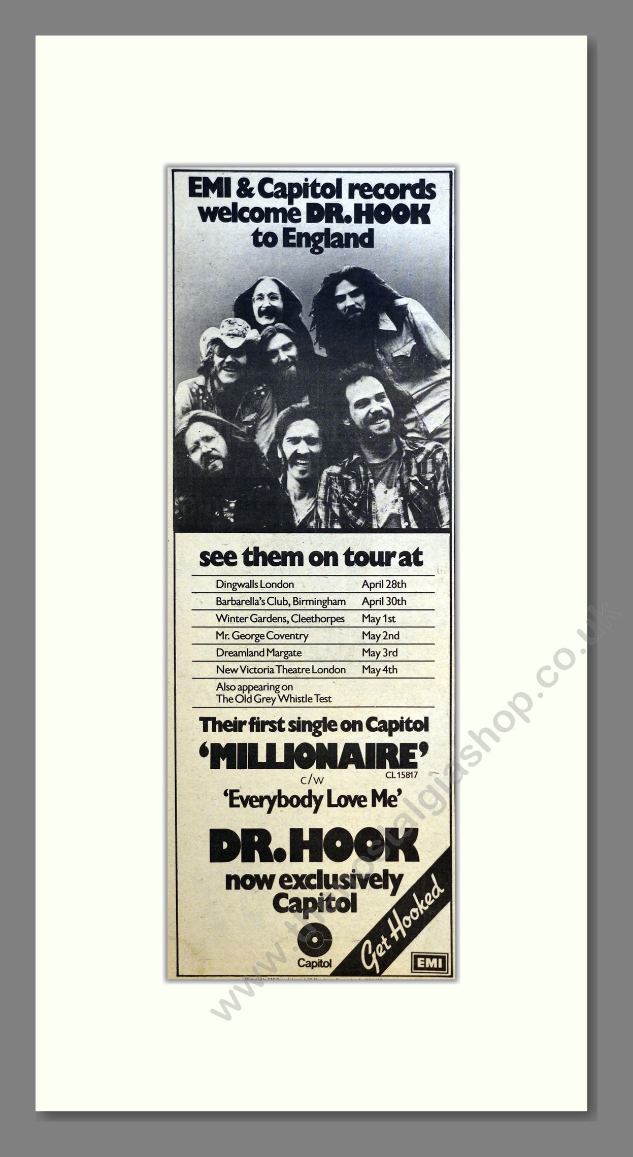 Dr Hook - Millionaire (UK Tour). Vintage Advert 1975 (ref AD201041) – The Nostalgia Shop