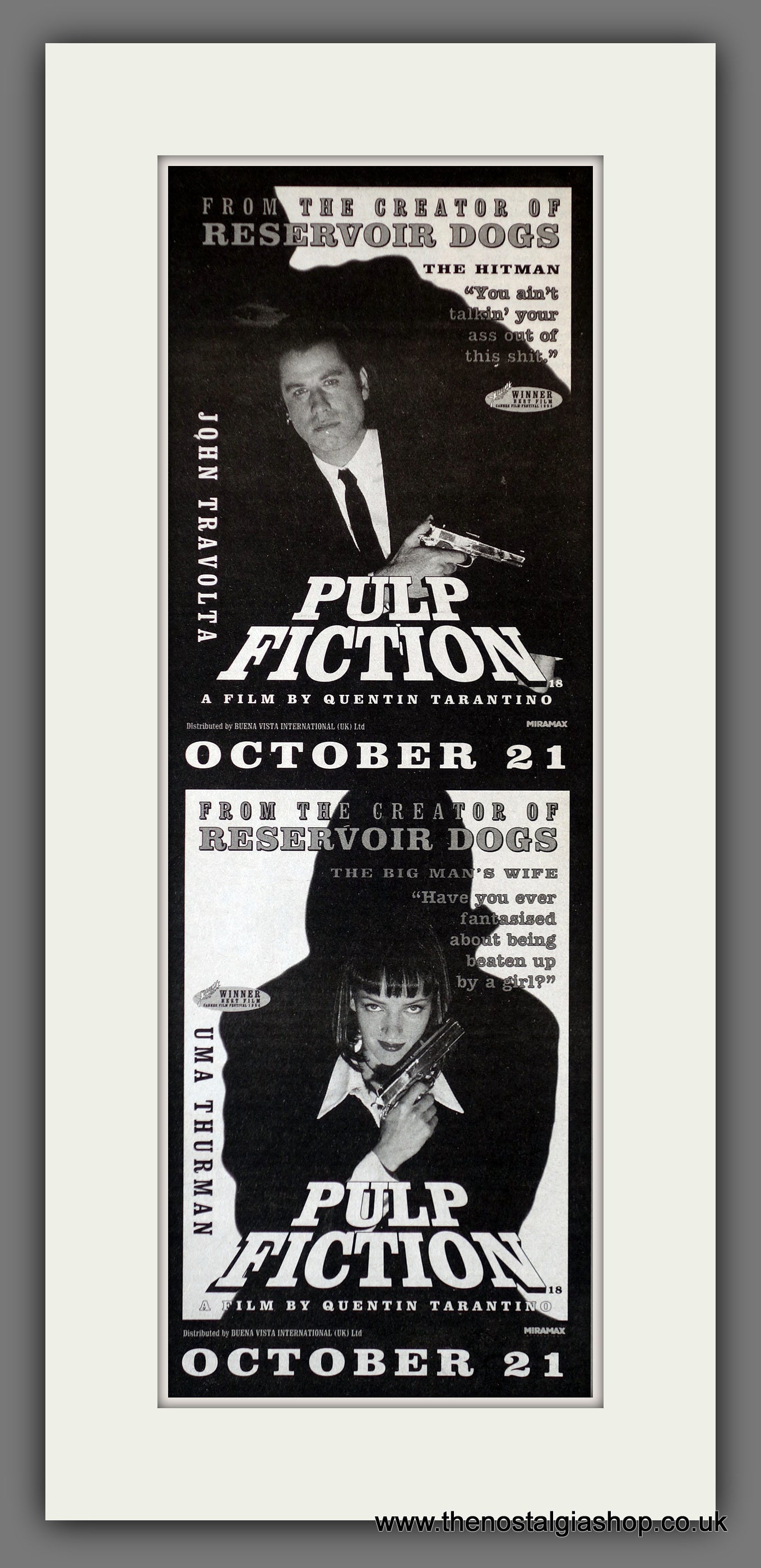 Pulp Fiction. Set of 2 Vintage Adverts 1994 (ref AD200327) – The ...