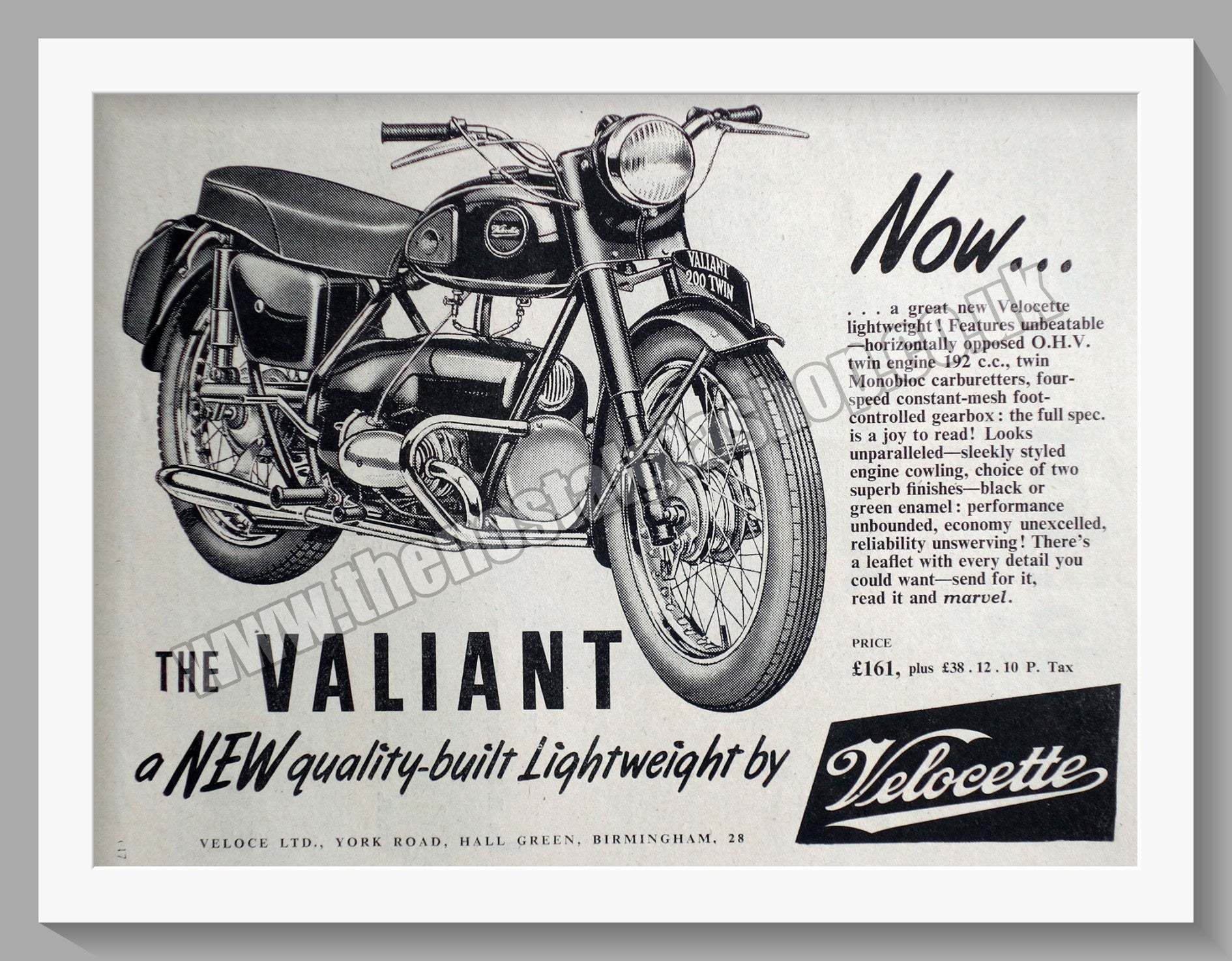 Velocette Valiant Motorcycle. Original Advert 1957 (ref AD56578) – The ...