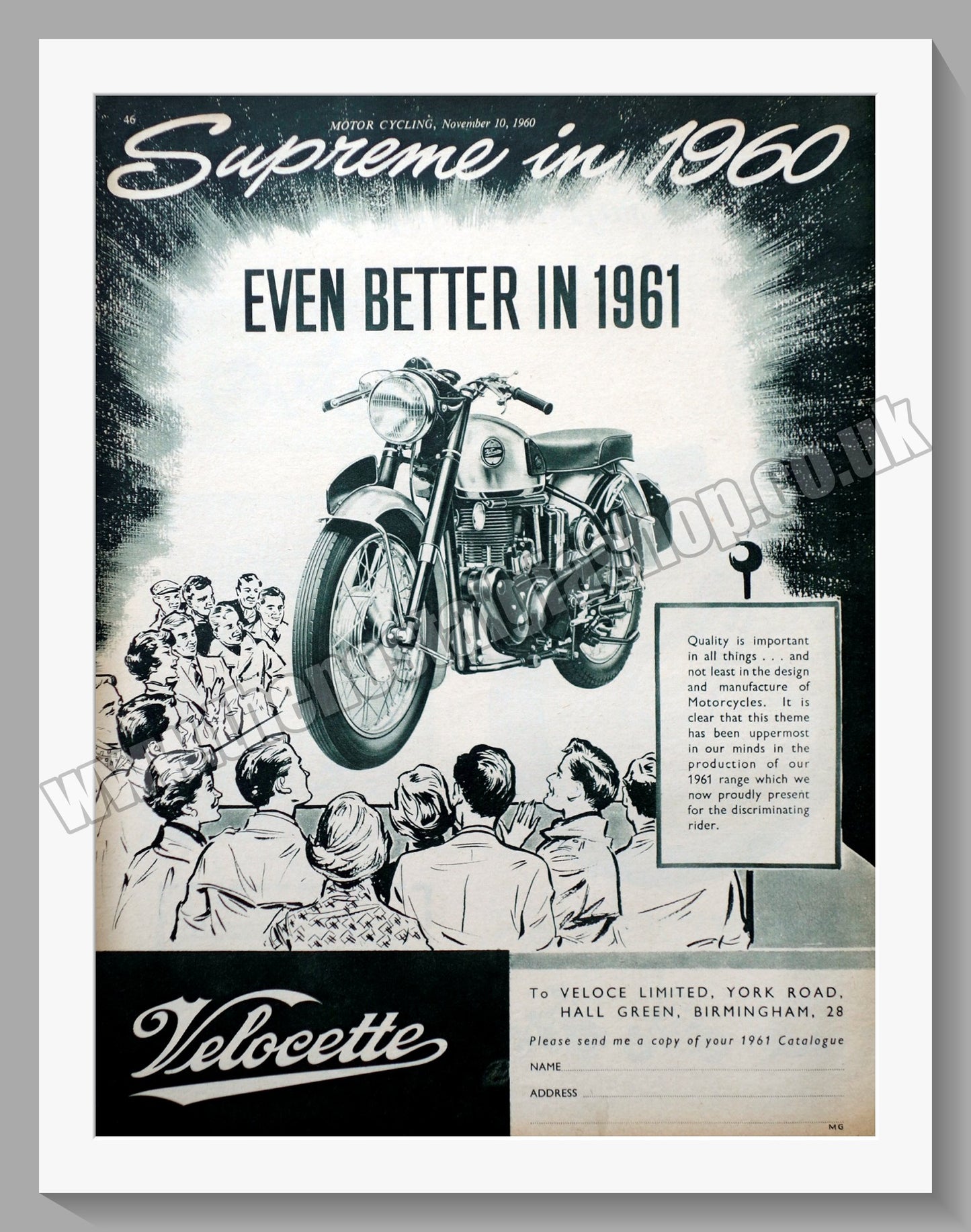 Velocette Motorcycles for 1961. Original Advert 1960 (ref AD56591 ...