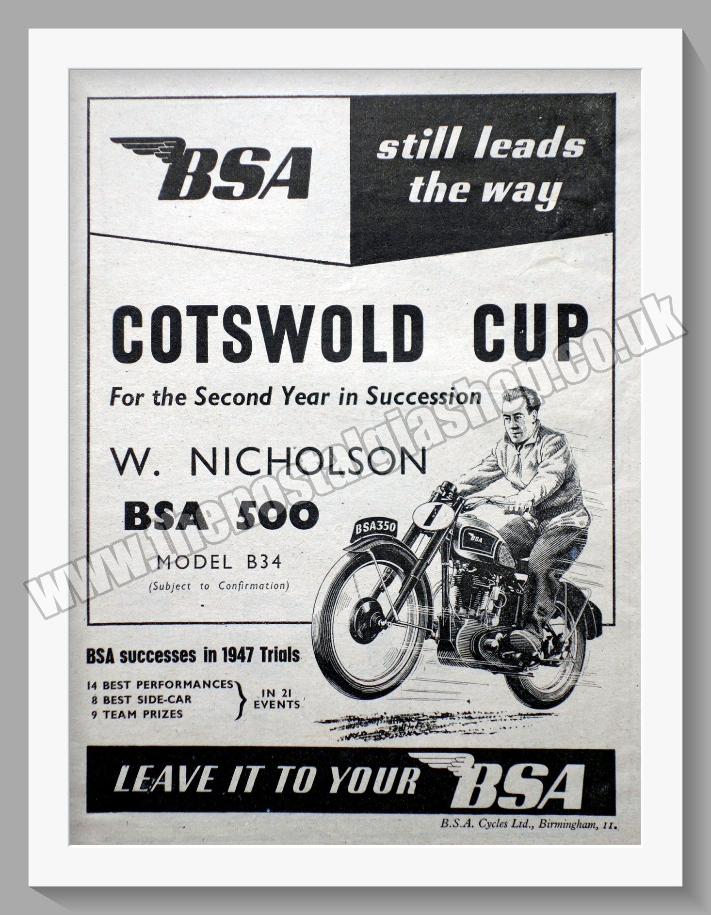 BSA Wins The Cotswold Cup. Original Advert 1948 (ref AD56648) – The ...