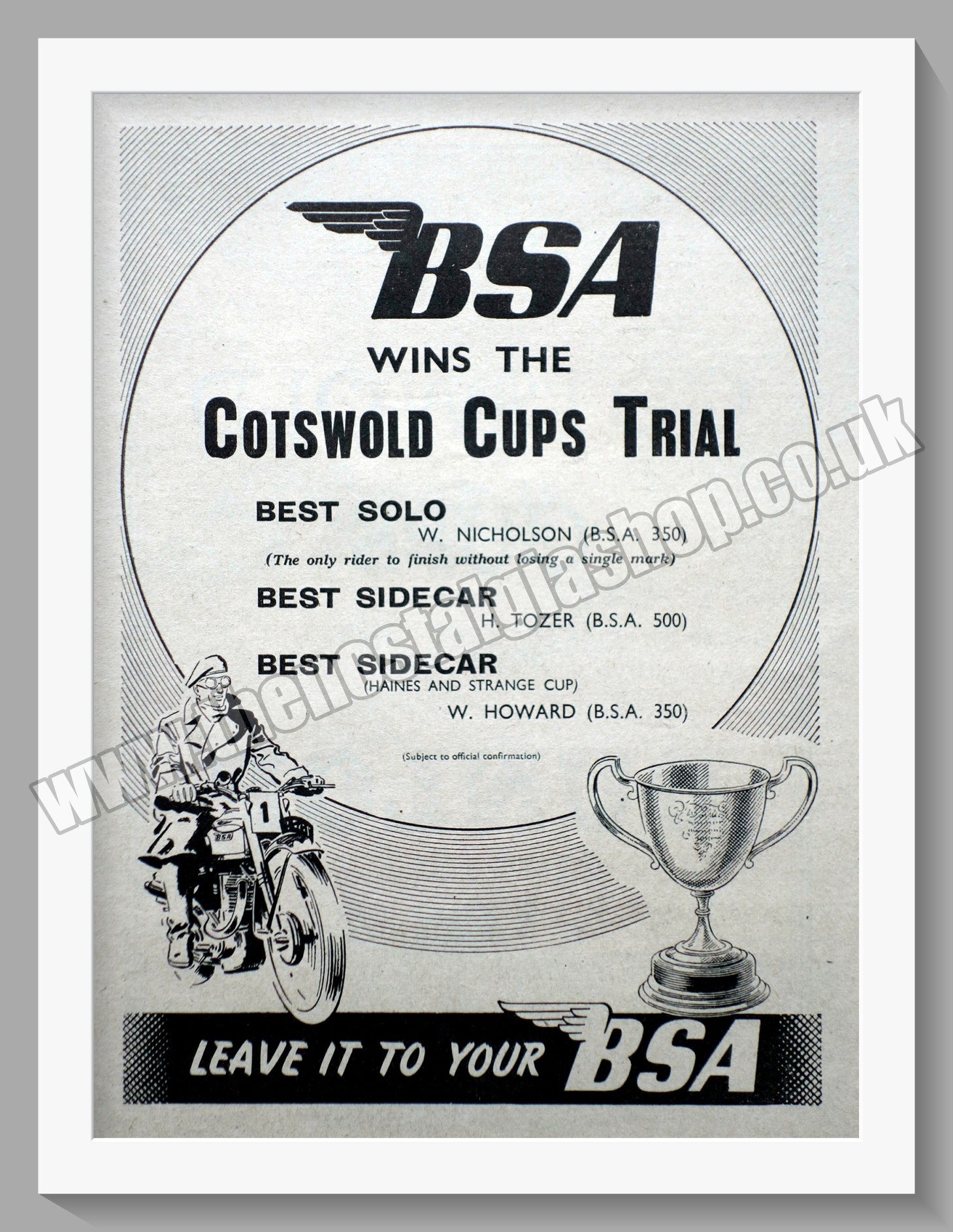 BSA Wins The Cotswold Cup. Original Advert 1947 (ref AD56649) – The ...