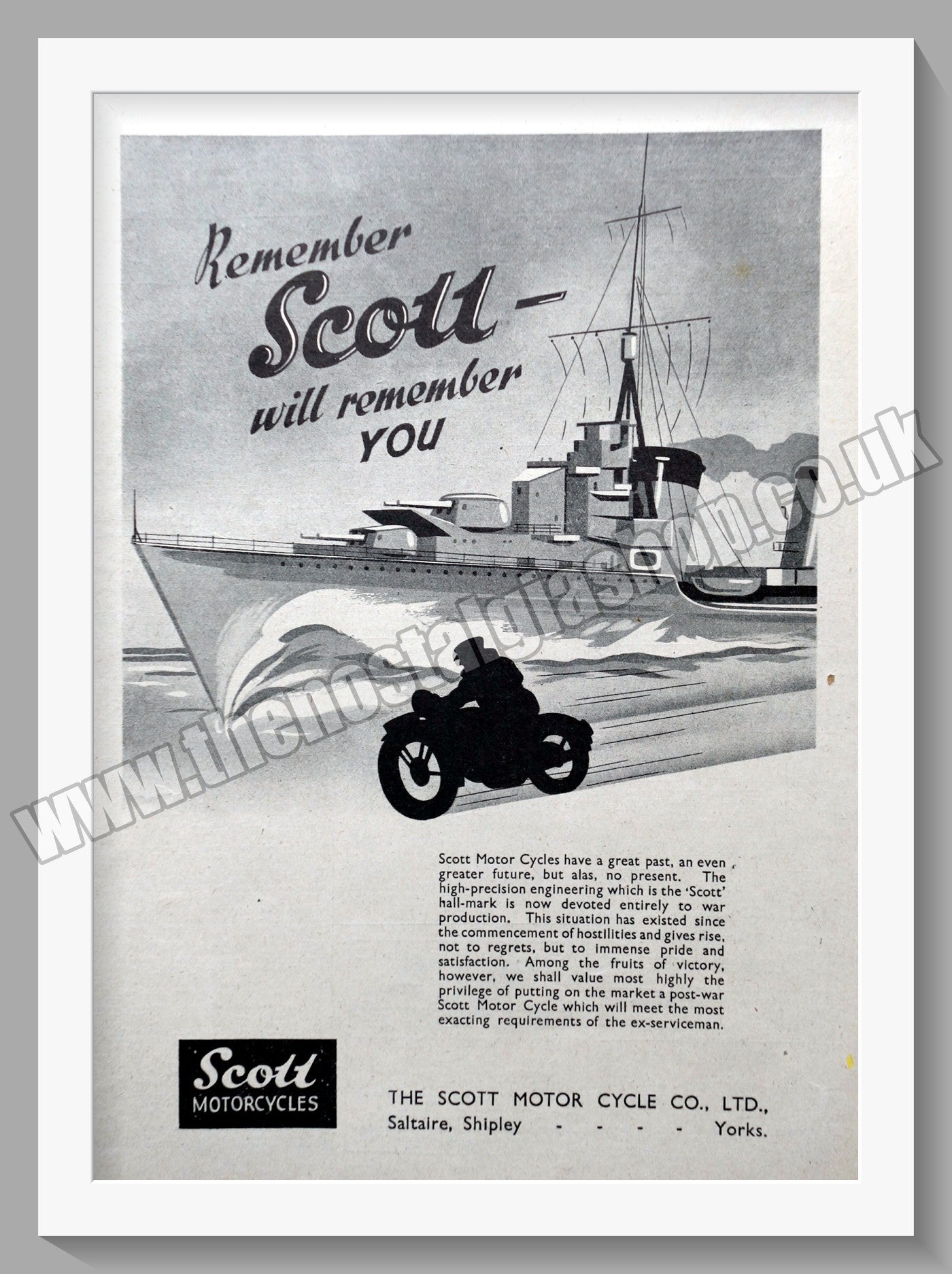 Scott Motorcycles Will Remember You. Vintage Advert 1944 (ref AD56740 ...