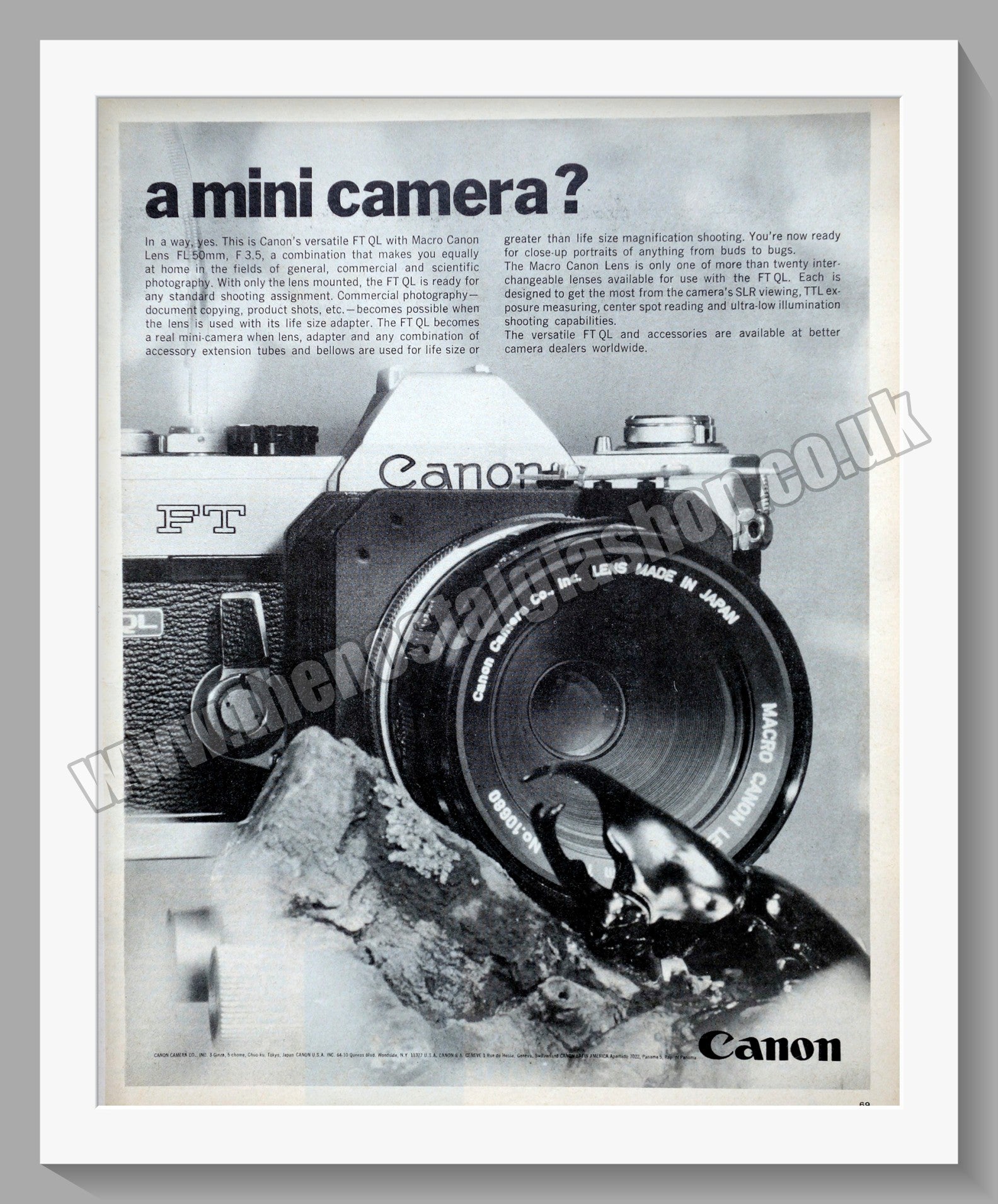Canon FT QL Macro Lens Camera. Original Advert 1968 (ref AD300620 ...