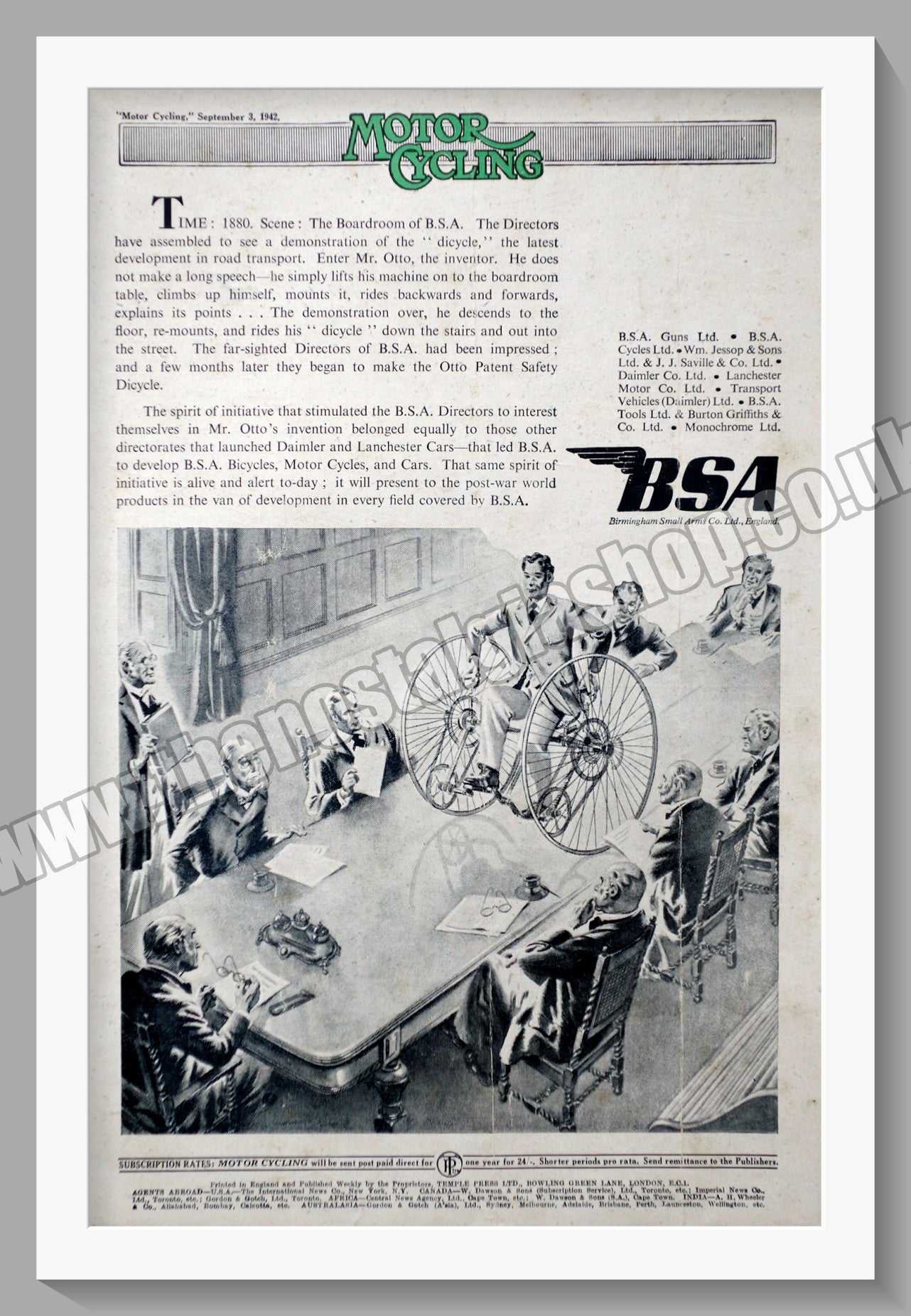 BSA Dicycle in the Boardroom. Original Advert 1942 (ref AD56885) – The ...