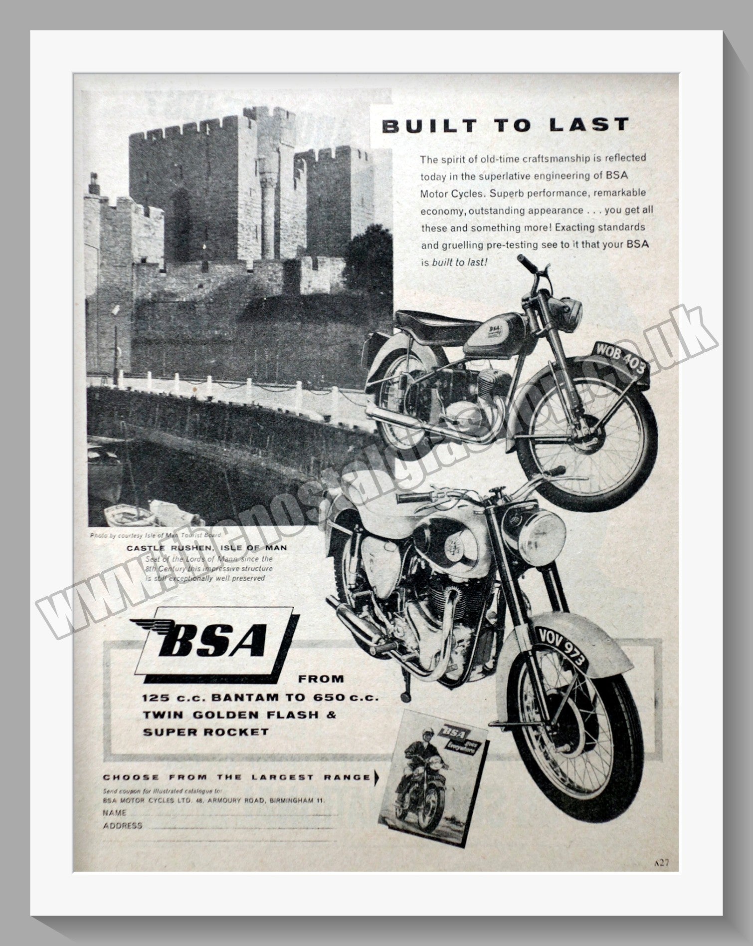 BSA Motorcycles. Built To Last. Original Advert 1958 (ref AD56894 ...