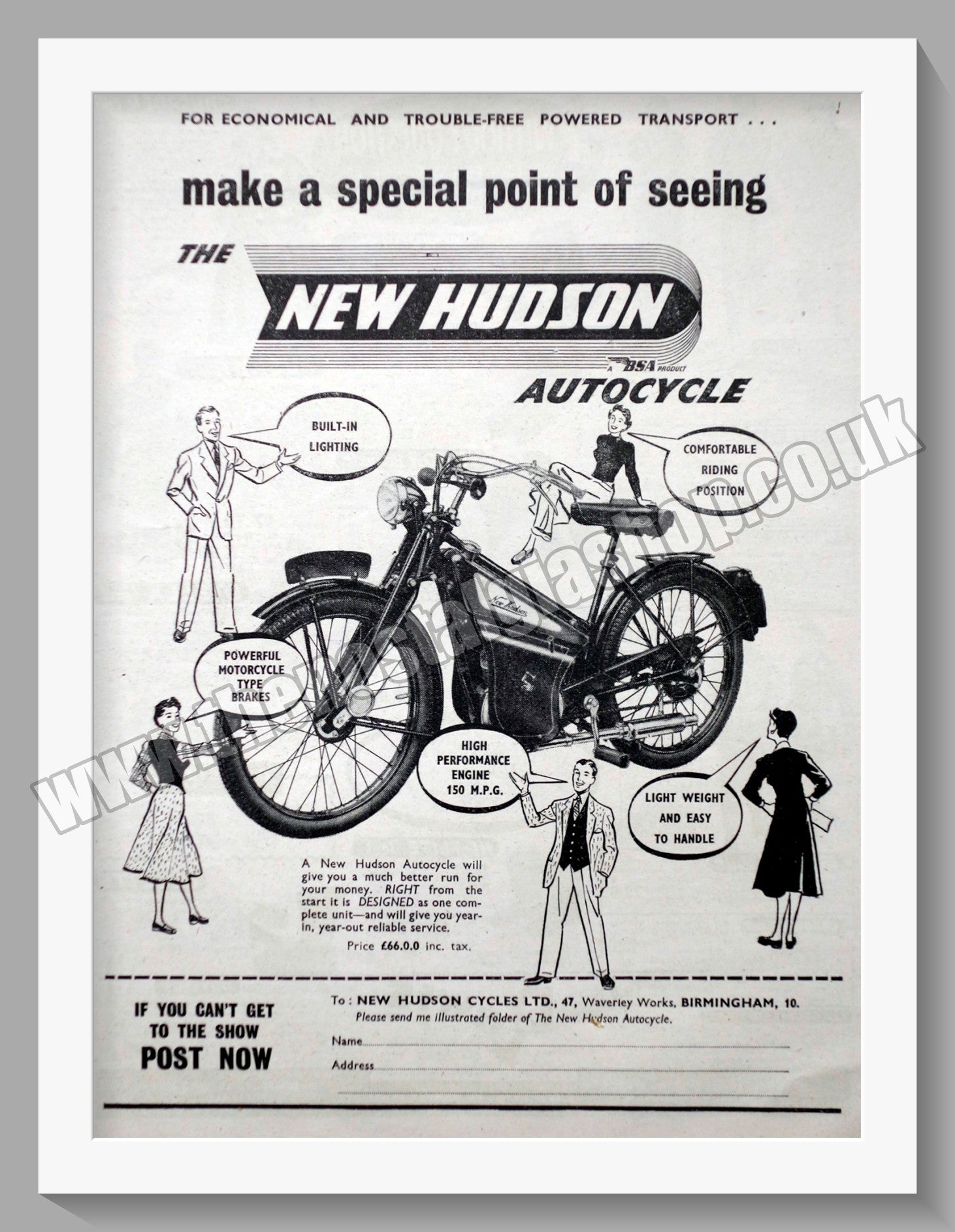 Hudson Autocycle Original Advert 1955 (ref AD57601) – The Nostalgia Shop